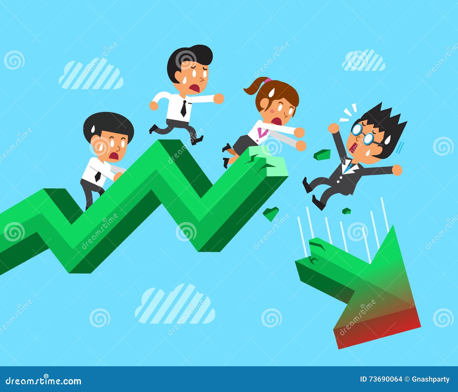Cartoon Business Team with Broken Green Arrow Stock Vector ...