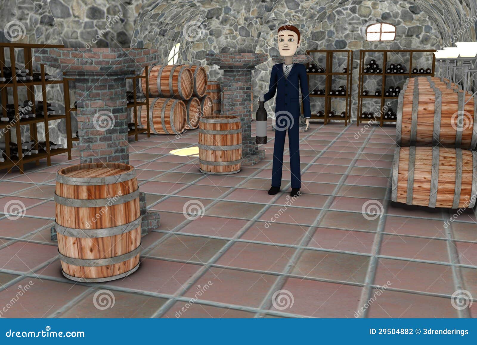 Cartoon Businessman with Bottle in Cellar Stock Illustration ...