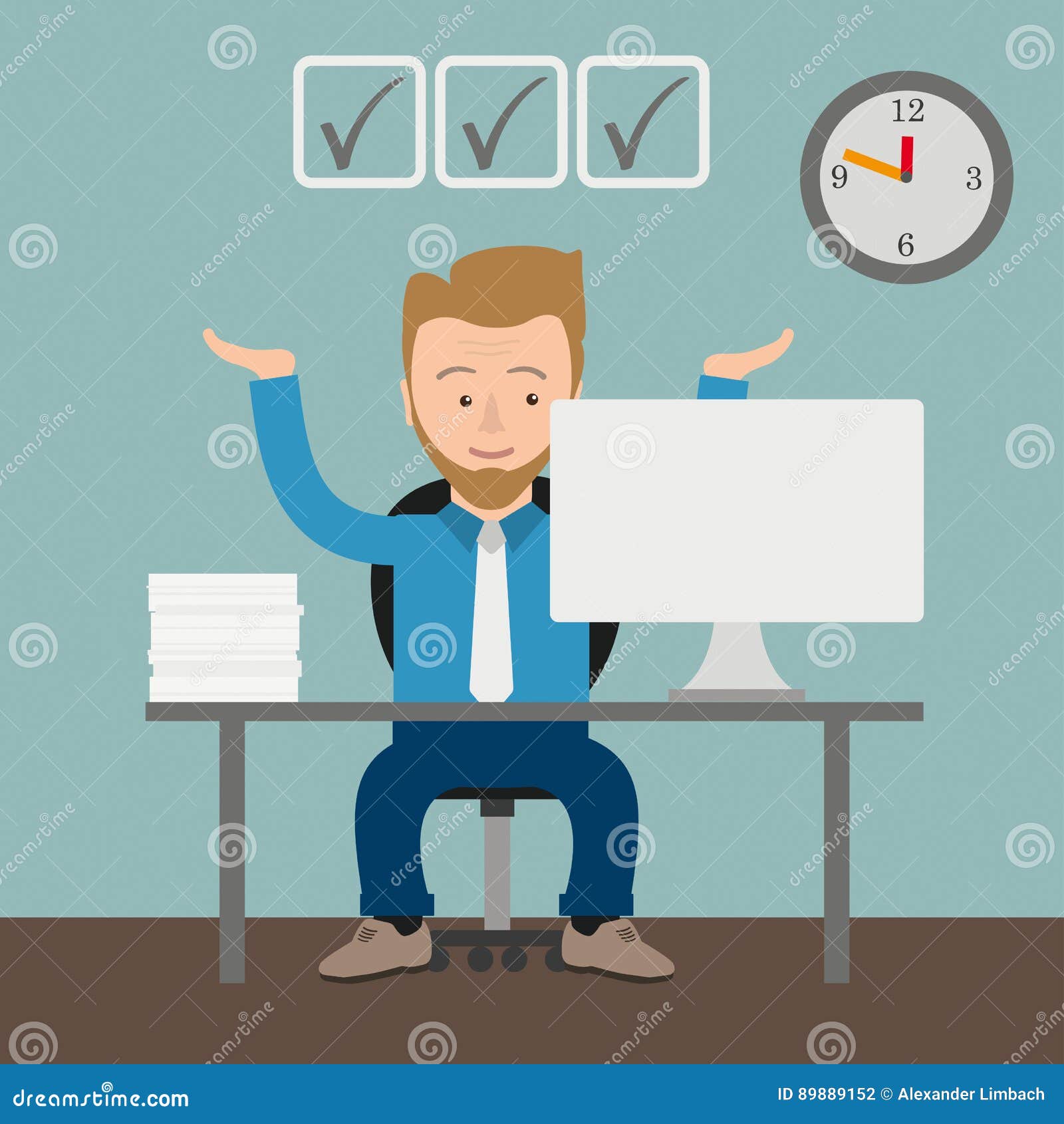Cartoon Businessman Checklist Office Stock Vector - Illustration of ...