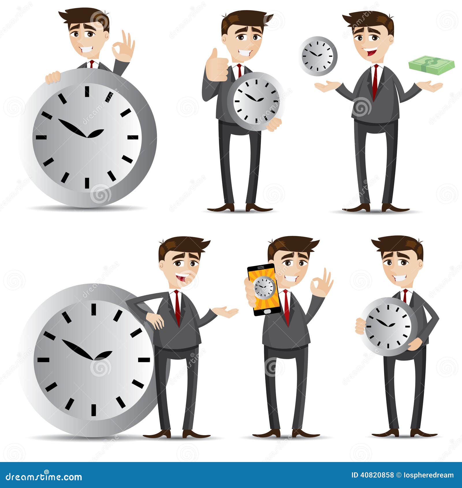Cartoon Businessman with Clock Set Stock Vector - Illustration of ...