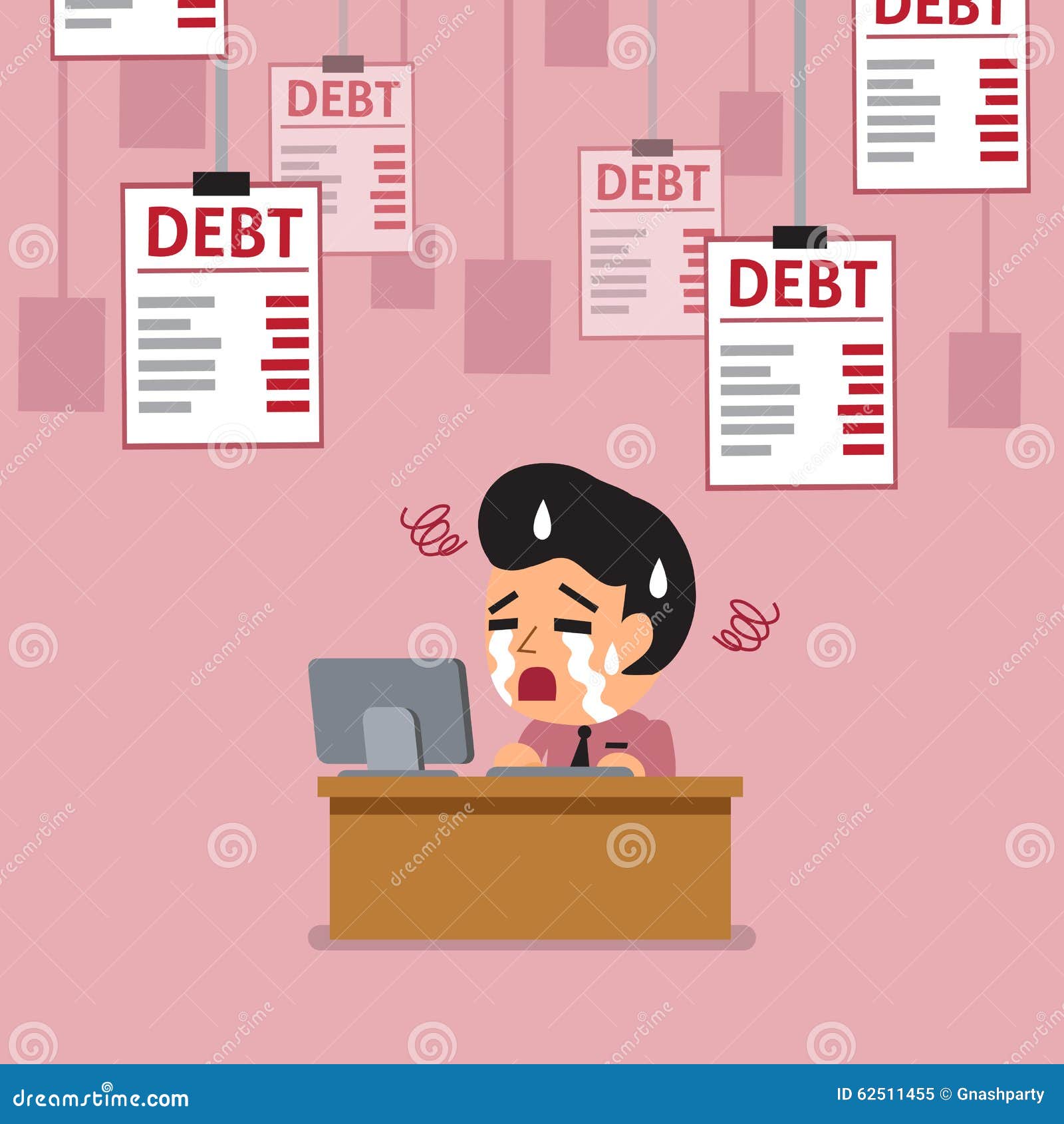 Cartoon Businessman and Debt Letters Stock Vector - Illustration of ...