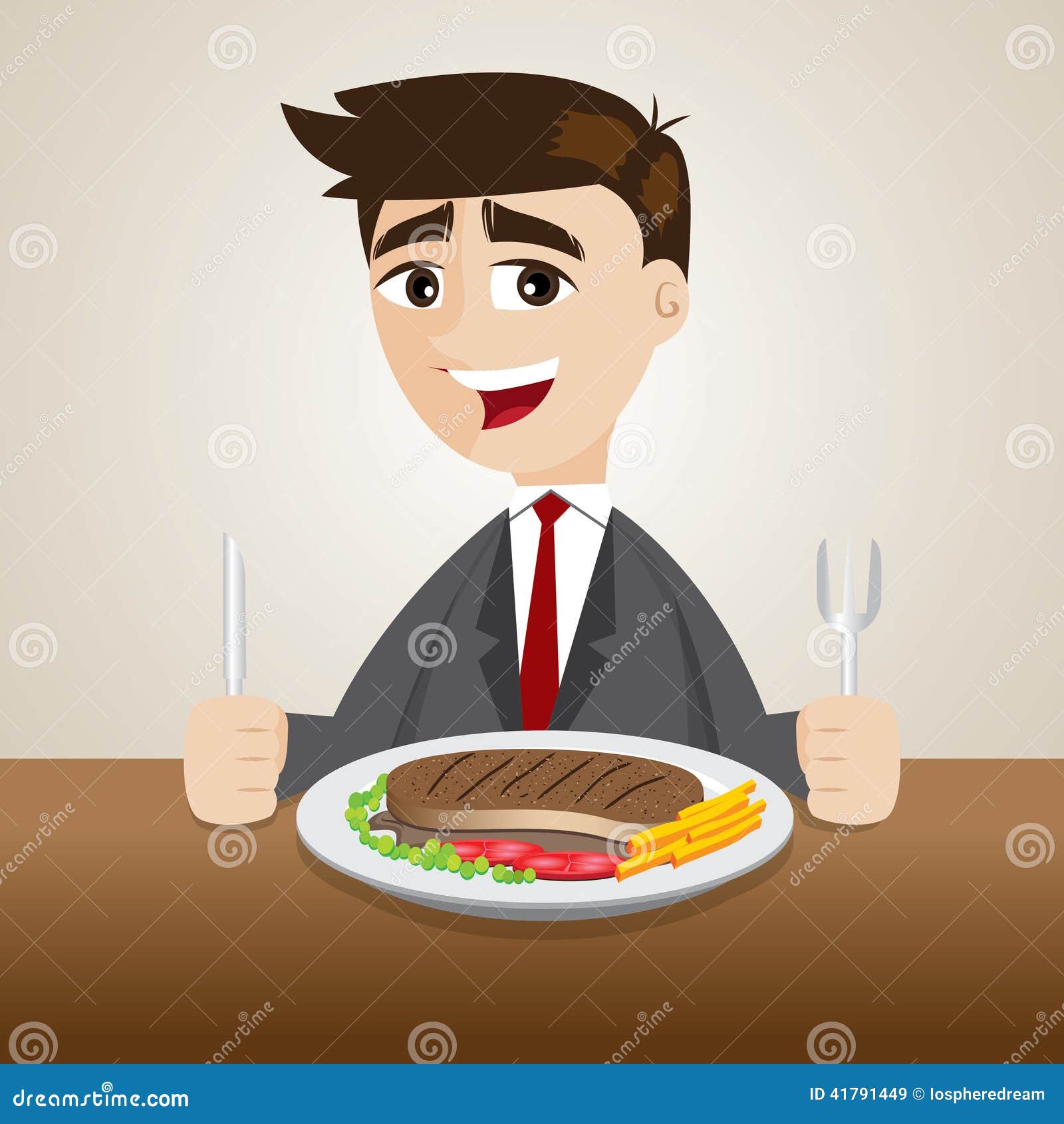 Cartoon Businessman Dinner with Steak Stock Vector - Illustration of ...
