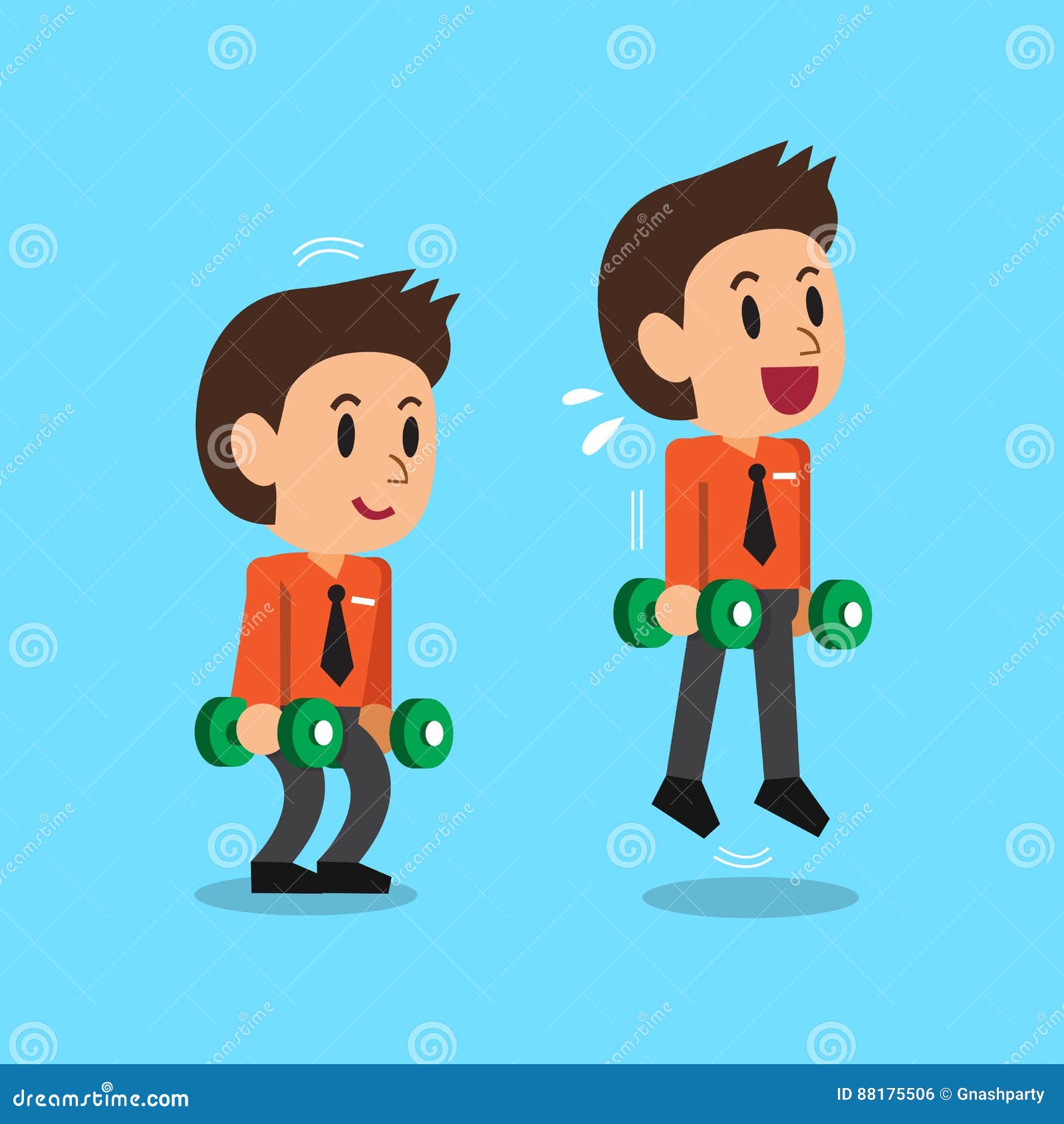 Cartoon Businessman Doing Dumbbell Calf Jump Exercise Step Training ...