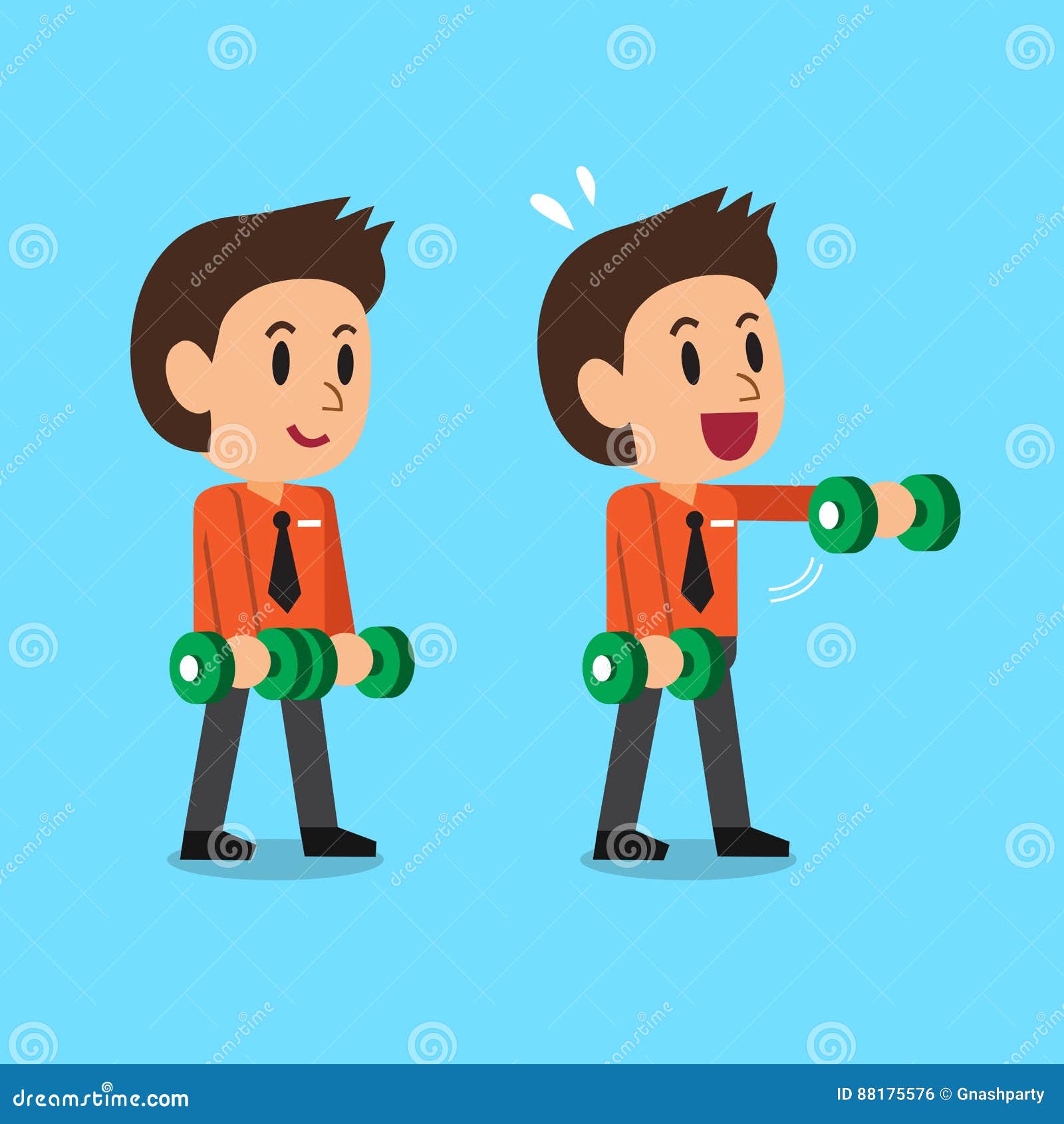 Cartoon Businessman Doing Front Dumbbell Raise Exercise Step Training ...