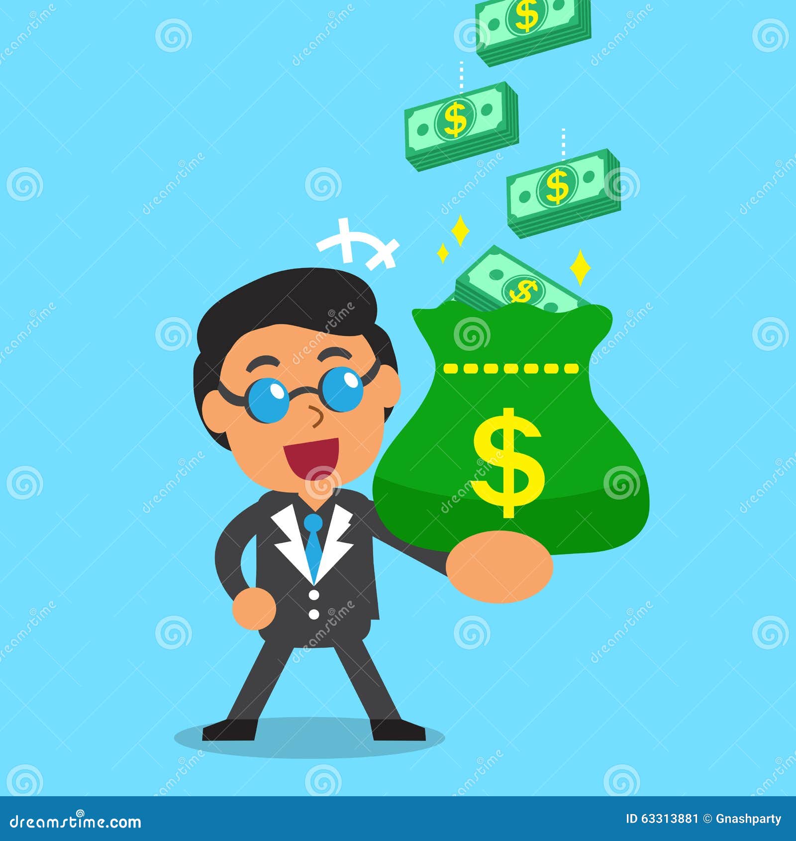 Cartoon Businessman Earning Money Stack Stock Vector - Illustration of ...