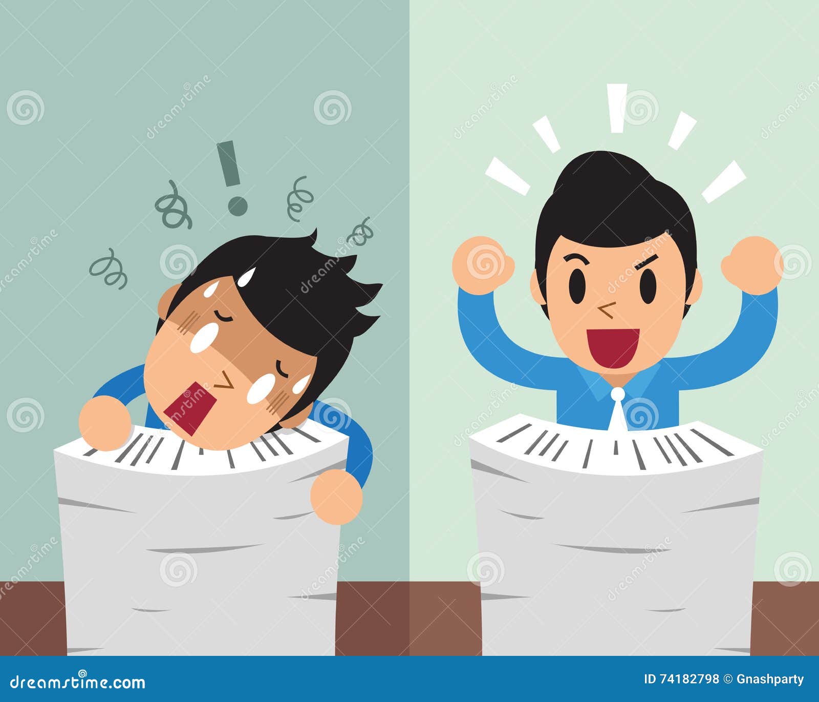 Cartoon Businessman Expressing Different Emotions with Paperwork Stock ...