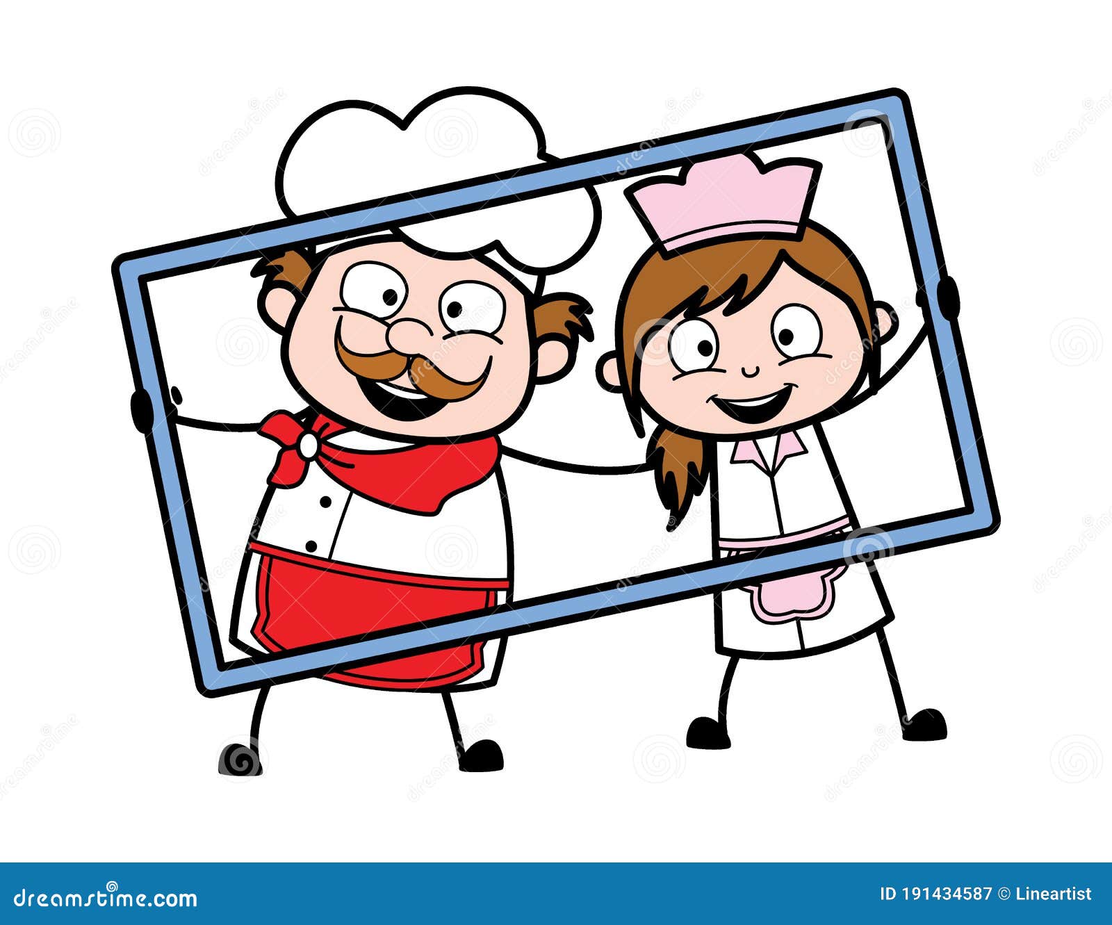 Cartoon Businessman in Frame with Waitress Stock Illustration ...