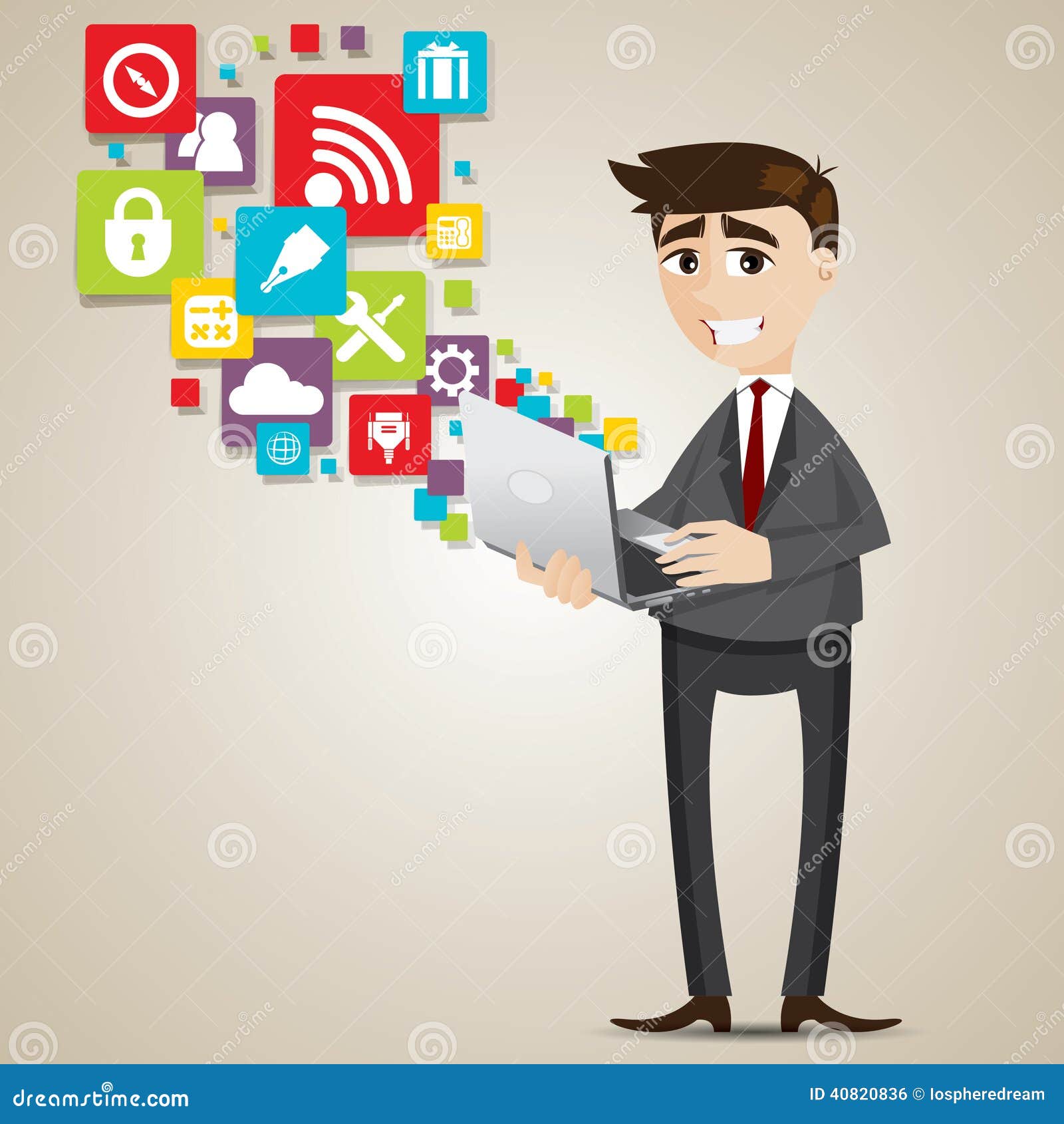 Cartoon Businessman with Laptop and Icon Stock Vector - Illustration of ...