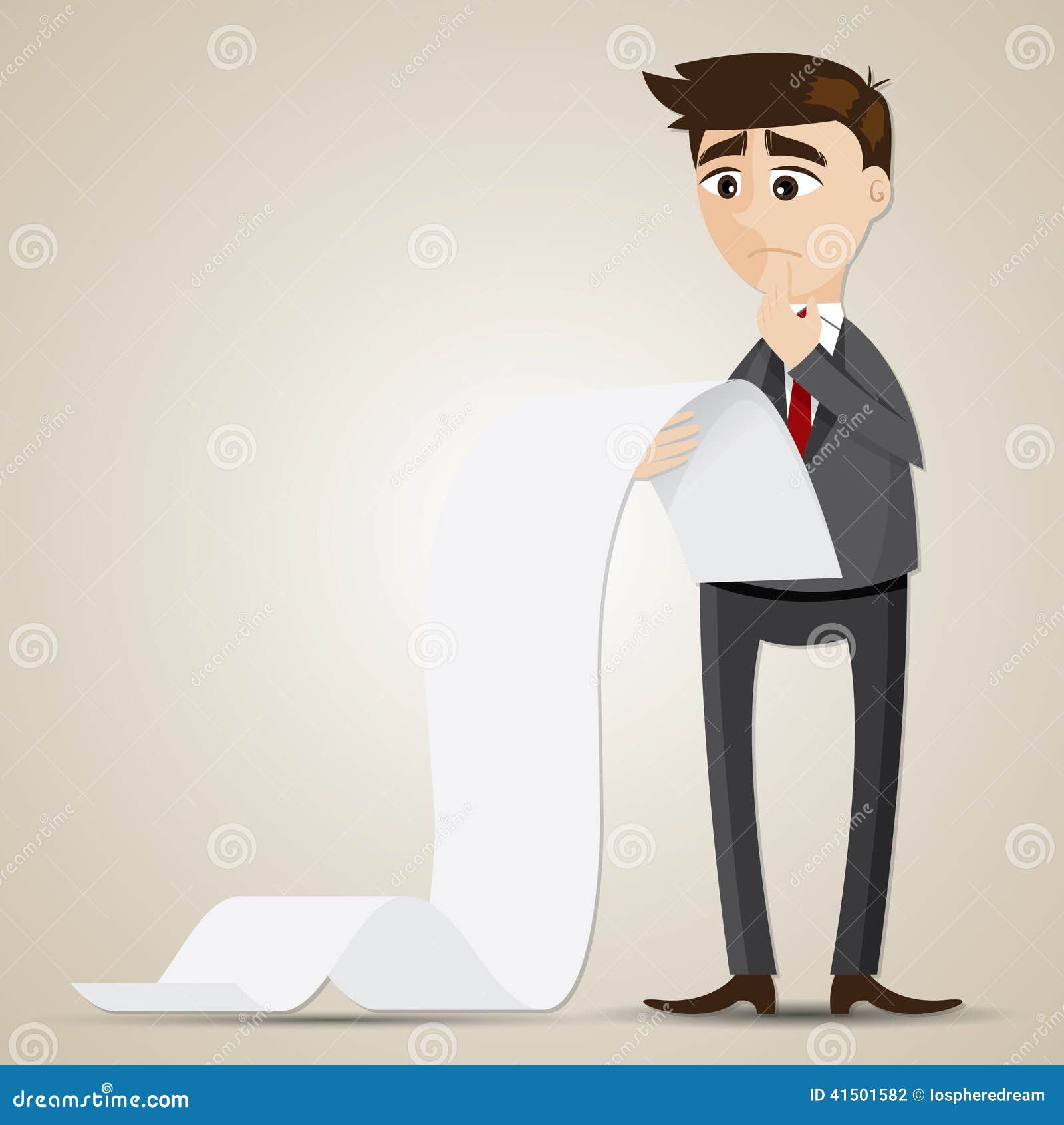 Cartoon Businessman Looking at Long Document Stock Vector ...