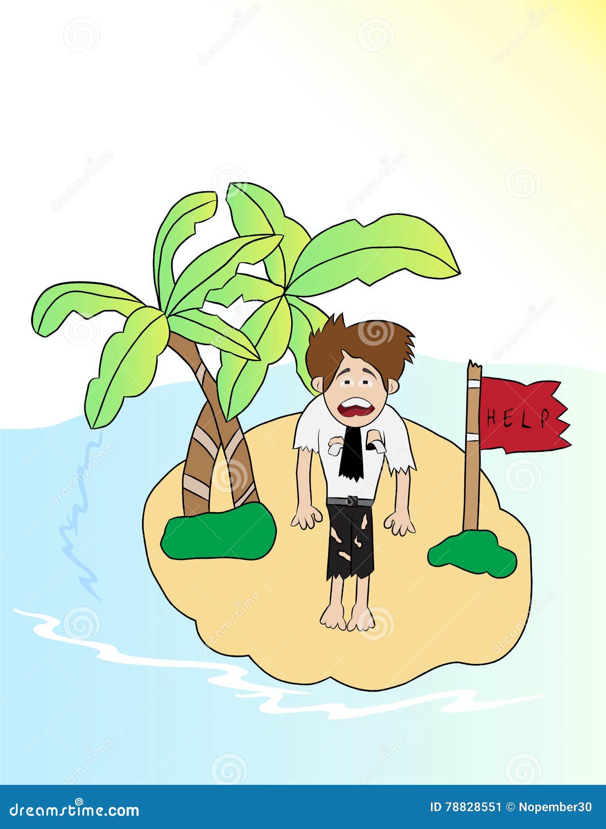 Cartoon Businessman Lost in the Island Stock Vector - Illustration of ...