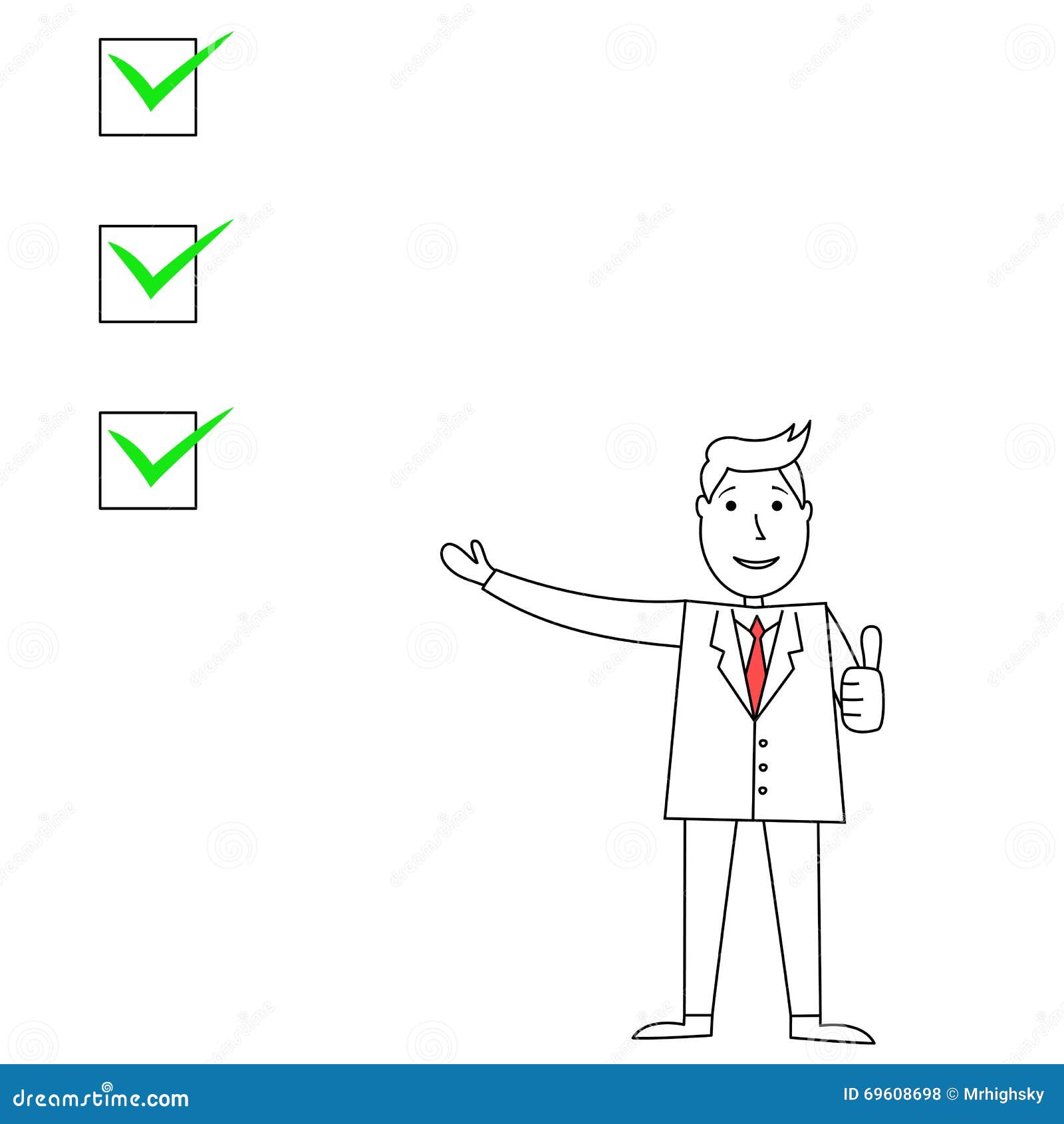 Cartoon Businessman Pointing and Explaining with Check Boxes Stock ...