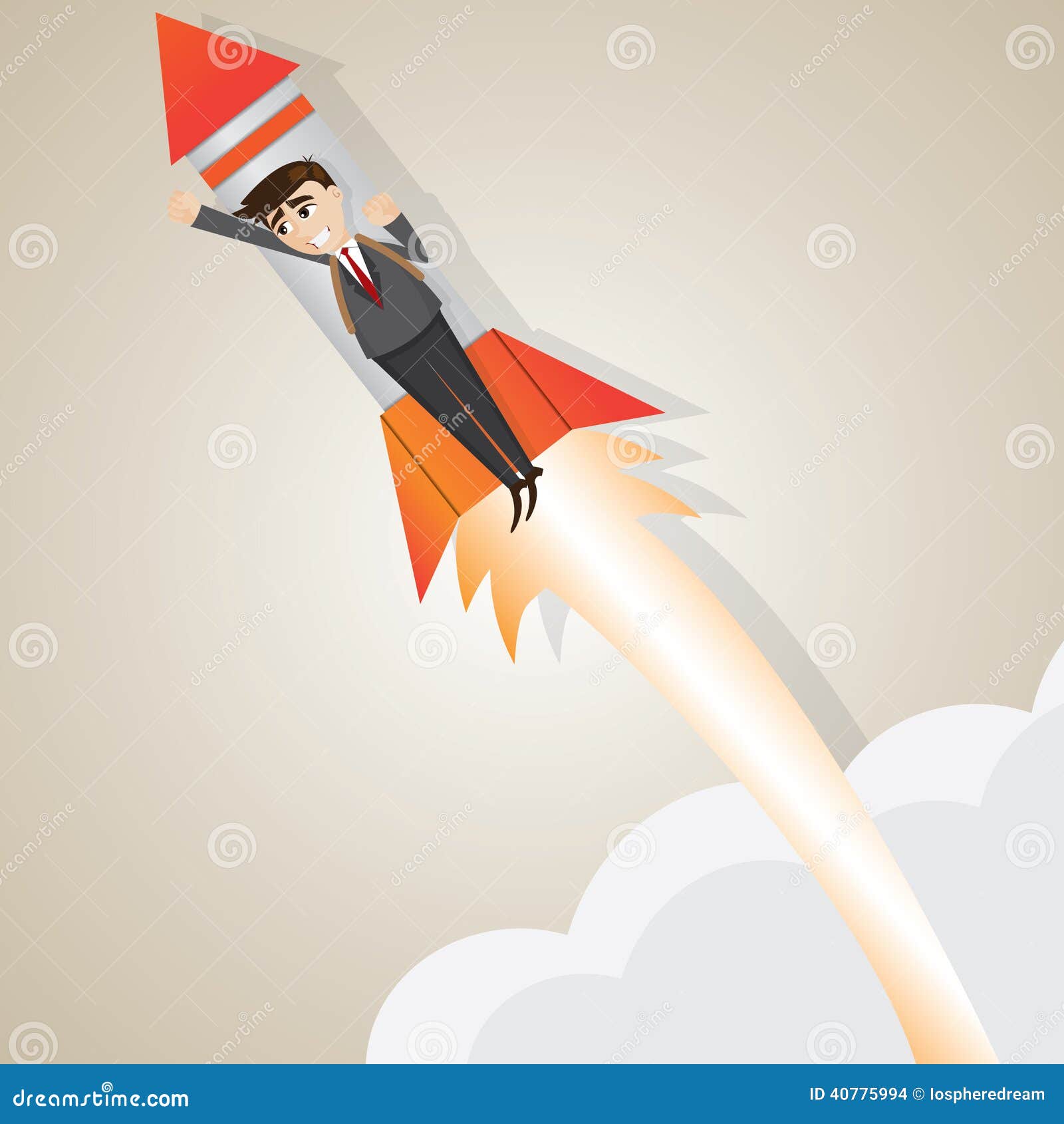 Cartoon Businessman Rising with Rocket Stock Vector - Illustration of ...