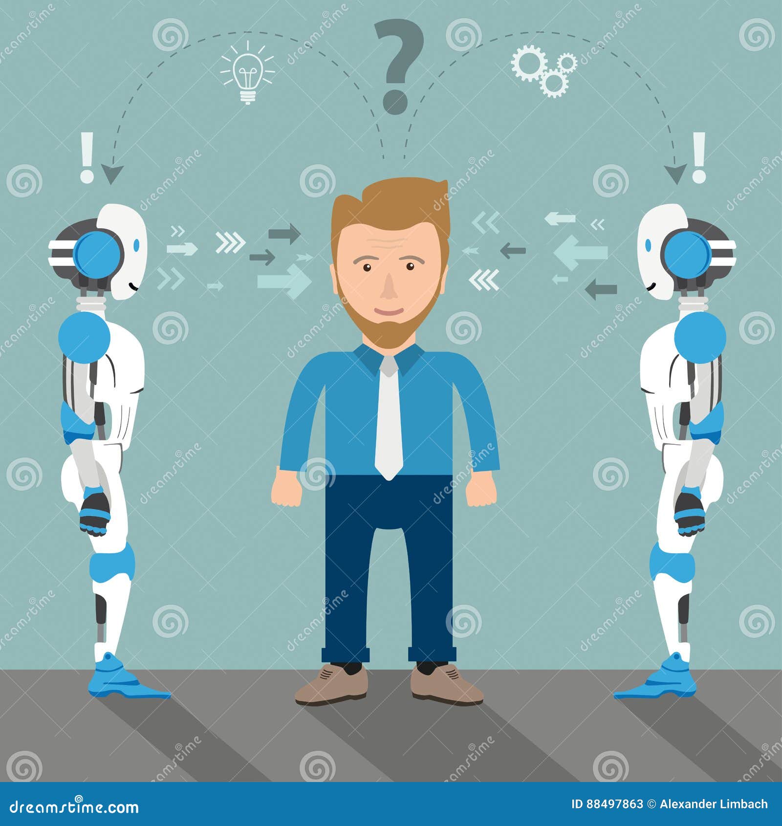 Cartoon Businessman 2 Robots Problem Solution Stock Vector ...