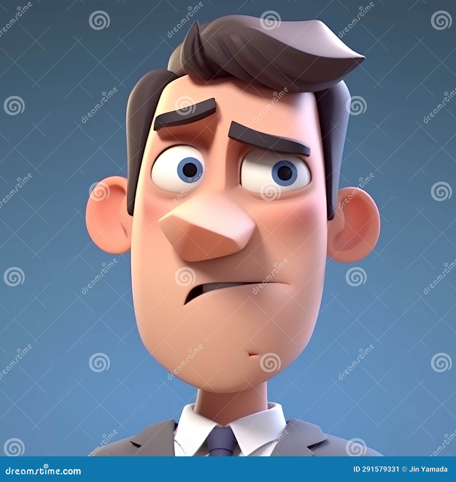 Cartoon Businessman with Sad Expression on His Face. 3D Illustration ...