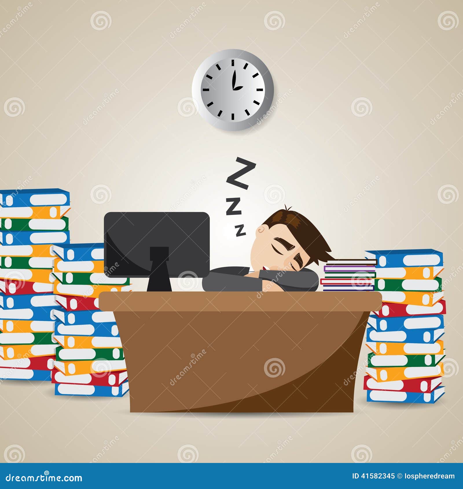Cartoon Businessman Sleeping at Working Time Stock Vector ...