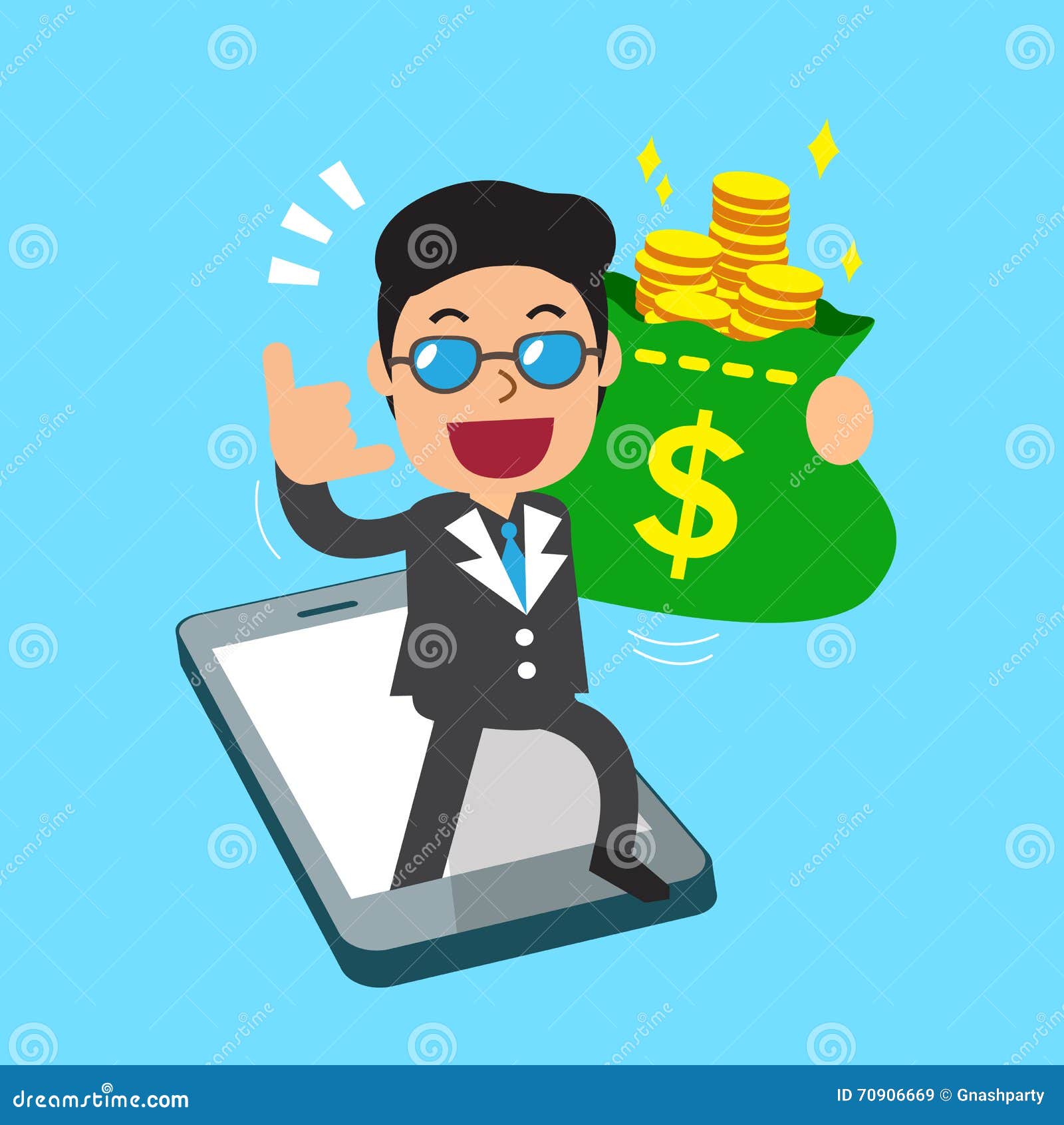 Cartoon a Businessman and Smartphone Stock Vector - Illustration of ...