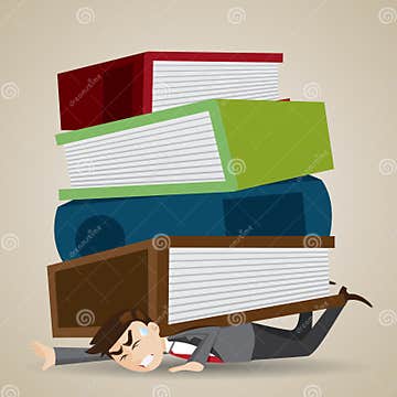 Cartoon Businessman with Stack of Folder and Book Over His Back Stock ...
