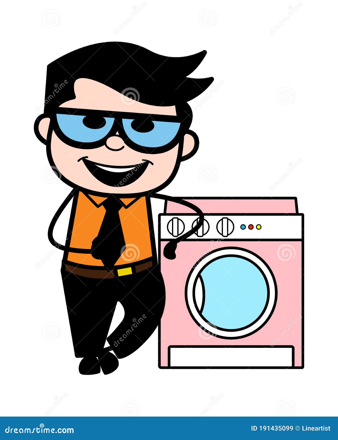 Cartoon Businessman Standing with Washing Machine Stock Illustration ...