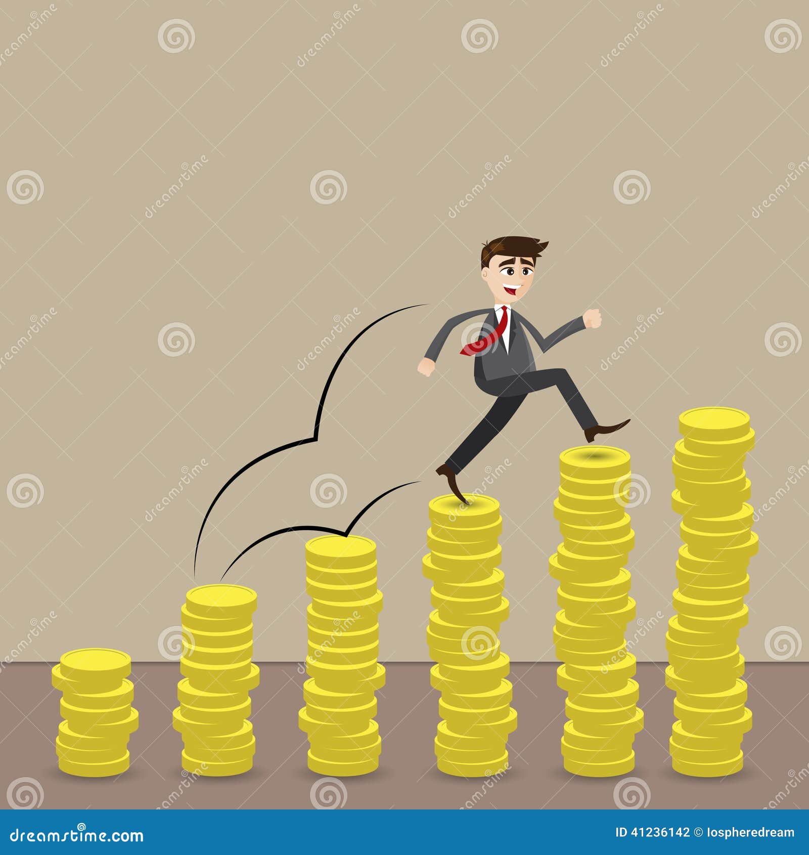 Cartoon Businessman Step on Stack of Coin Stock Vector - Illustration ...