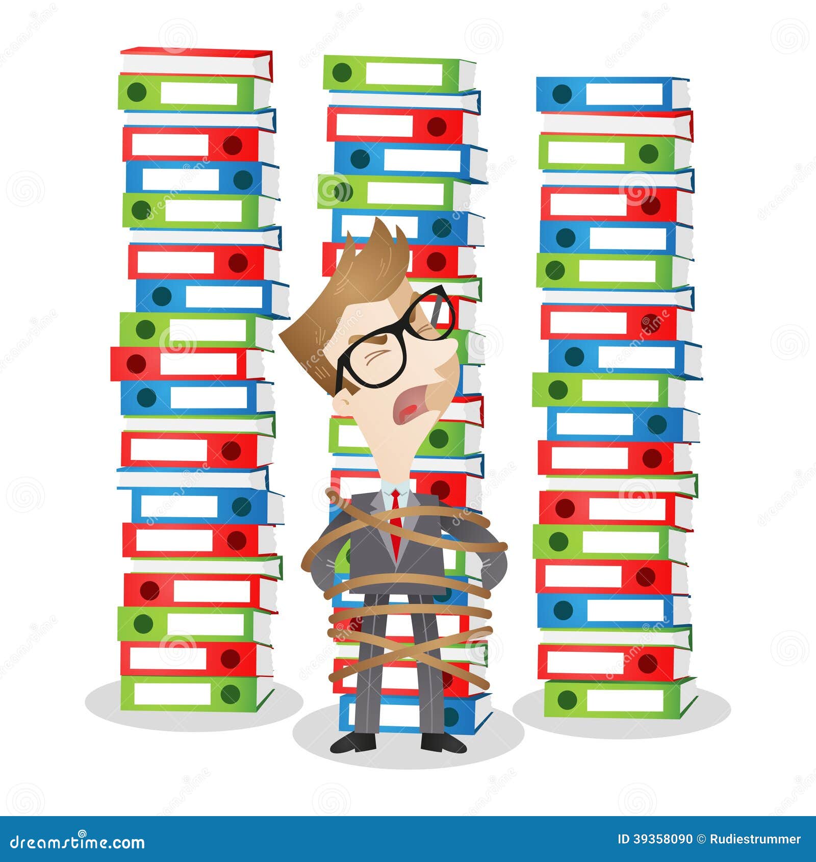 Cartoon Businessman Tied Stack of Binders Paperwork Stock Vector ...