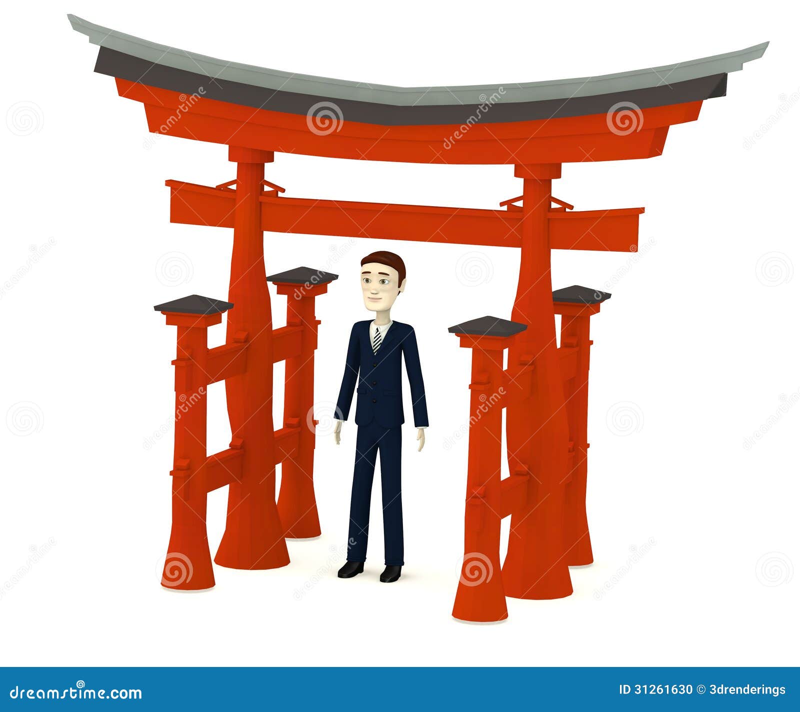 Cartoon Businessman with Torii Gate Stock Illustration - Illustration ...