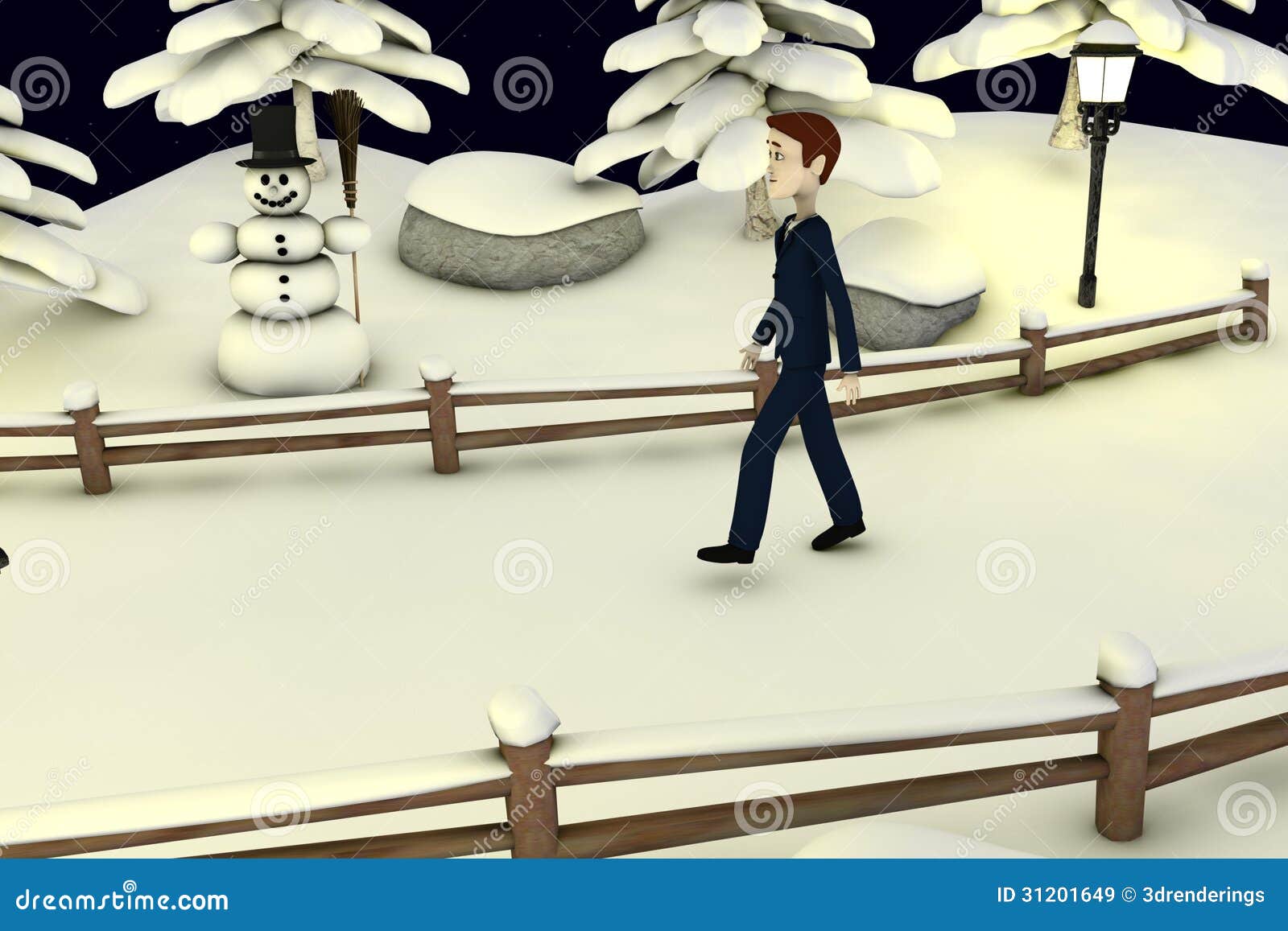 Cartoon Businessman in Winter Scenery Stock Illustration - Illustration ...
