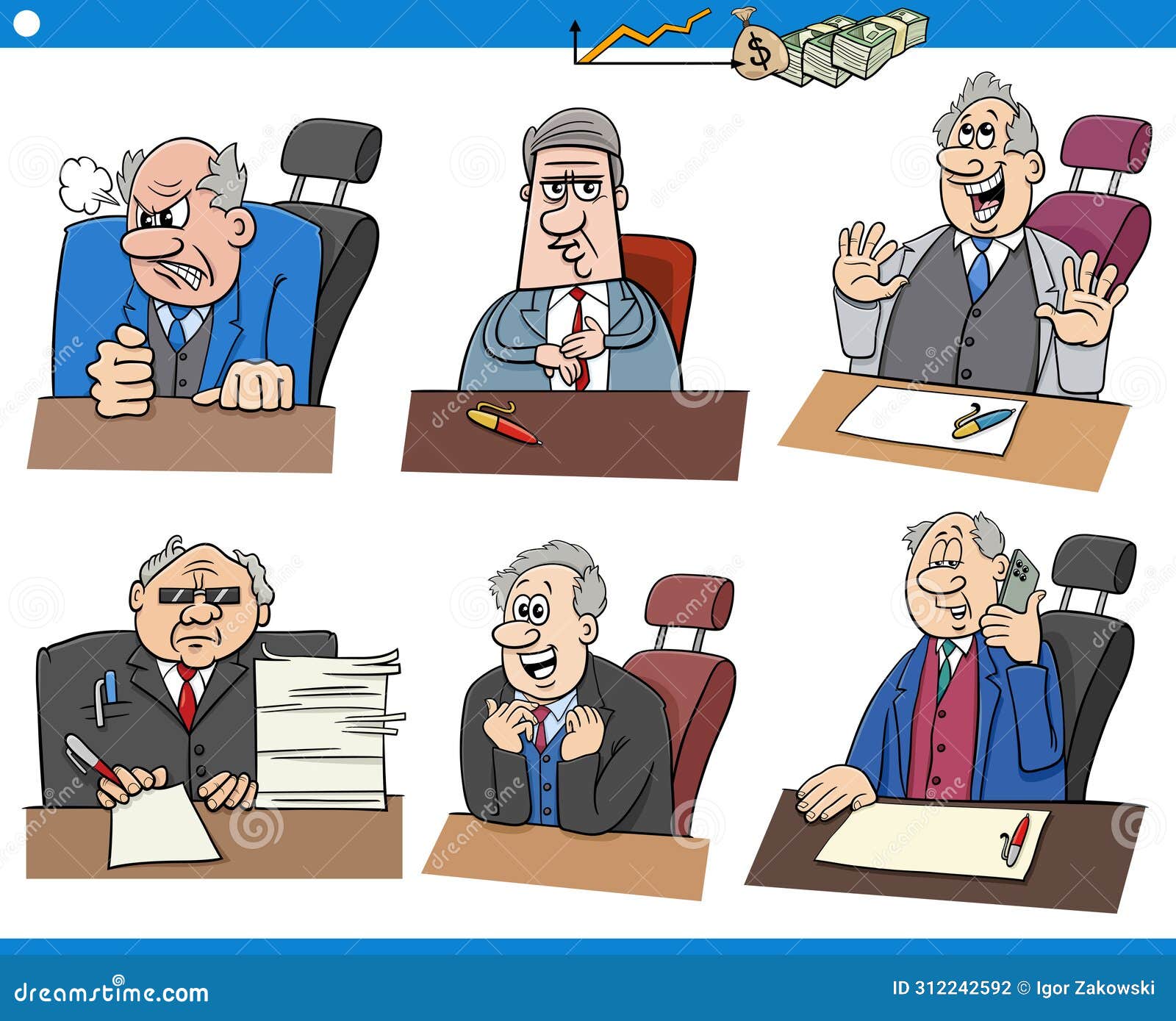 Cartoon Businessmen or Boss Characters Set Stock Vector - Illustration ...
