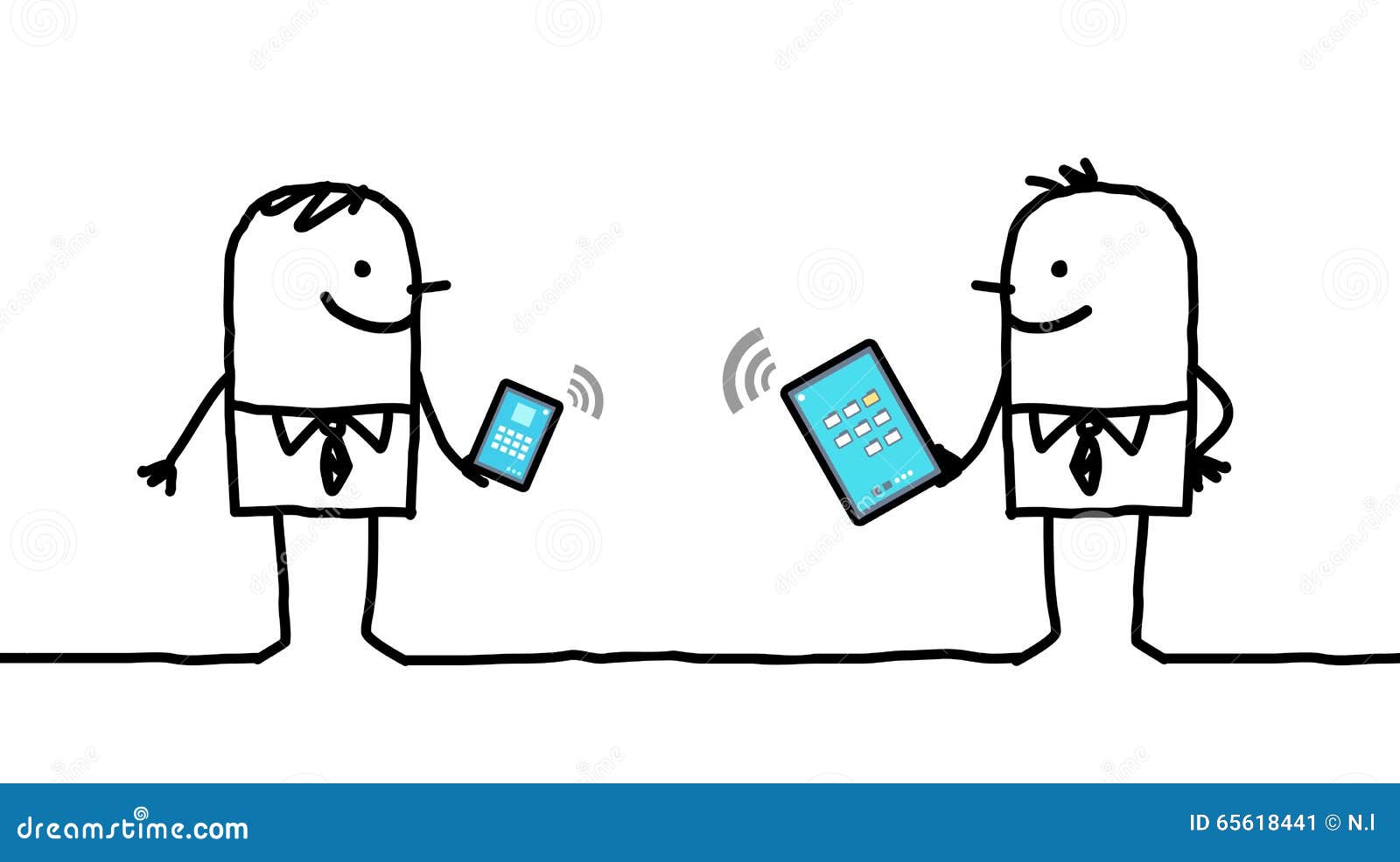 Cartoon Businessmen Connected with Digital Tablet and Phone Stock ...