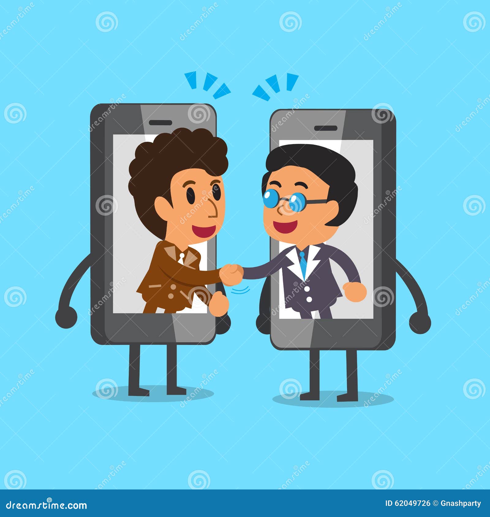 Cartoon Businessmen Shaking Hands by Smartphone Stock Vector ...