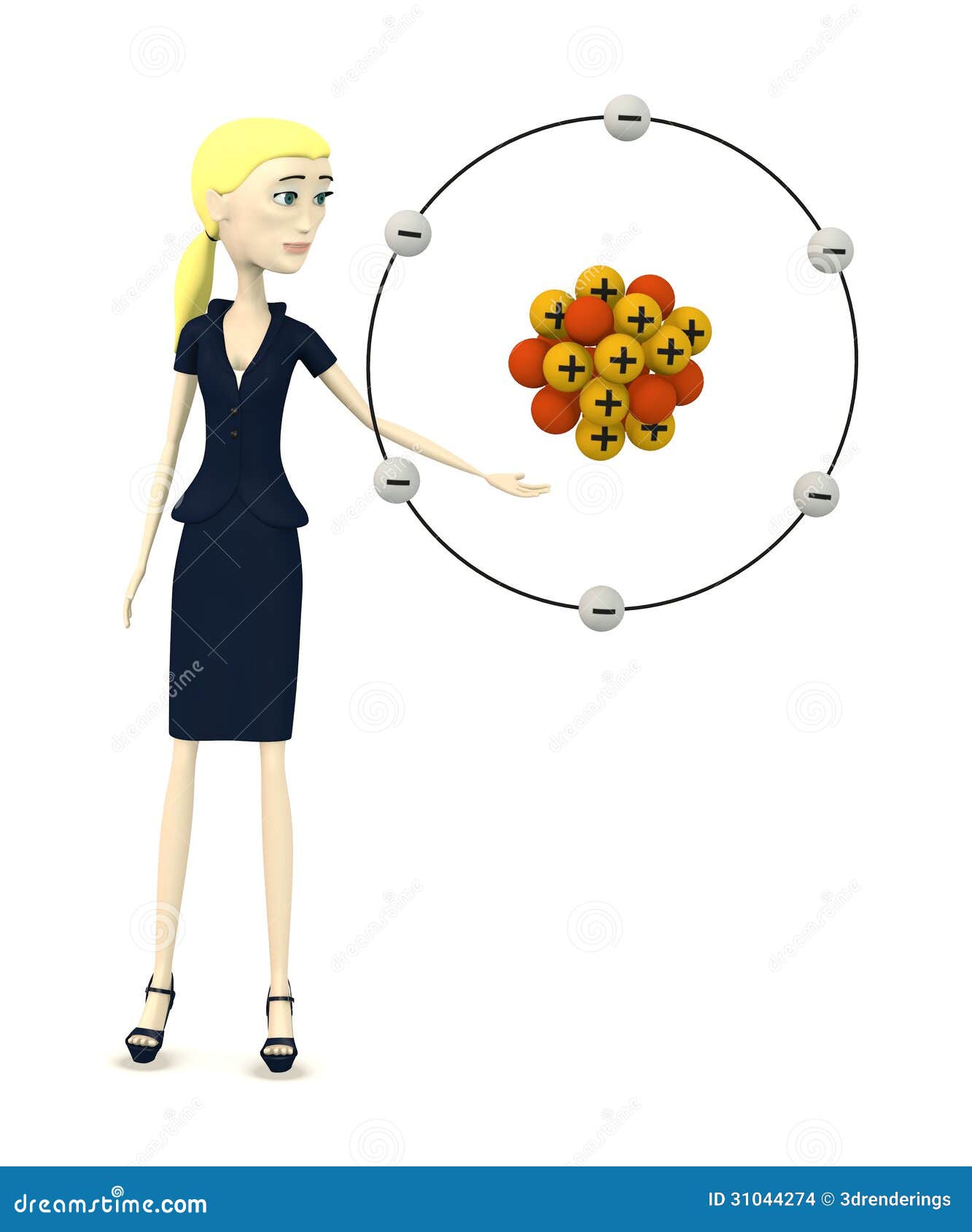 Cartoon Businesswoman with Atom Stock Illustration - Illustration of ...