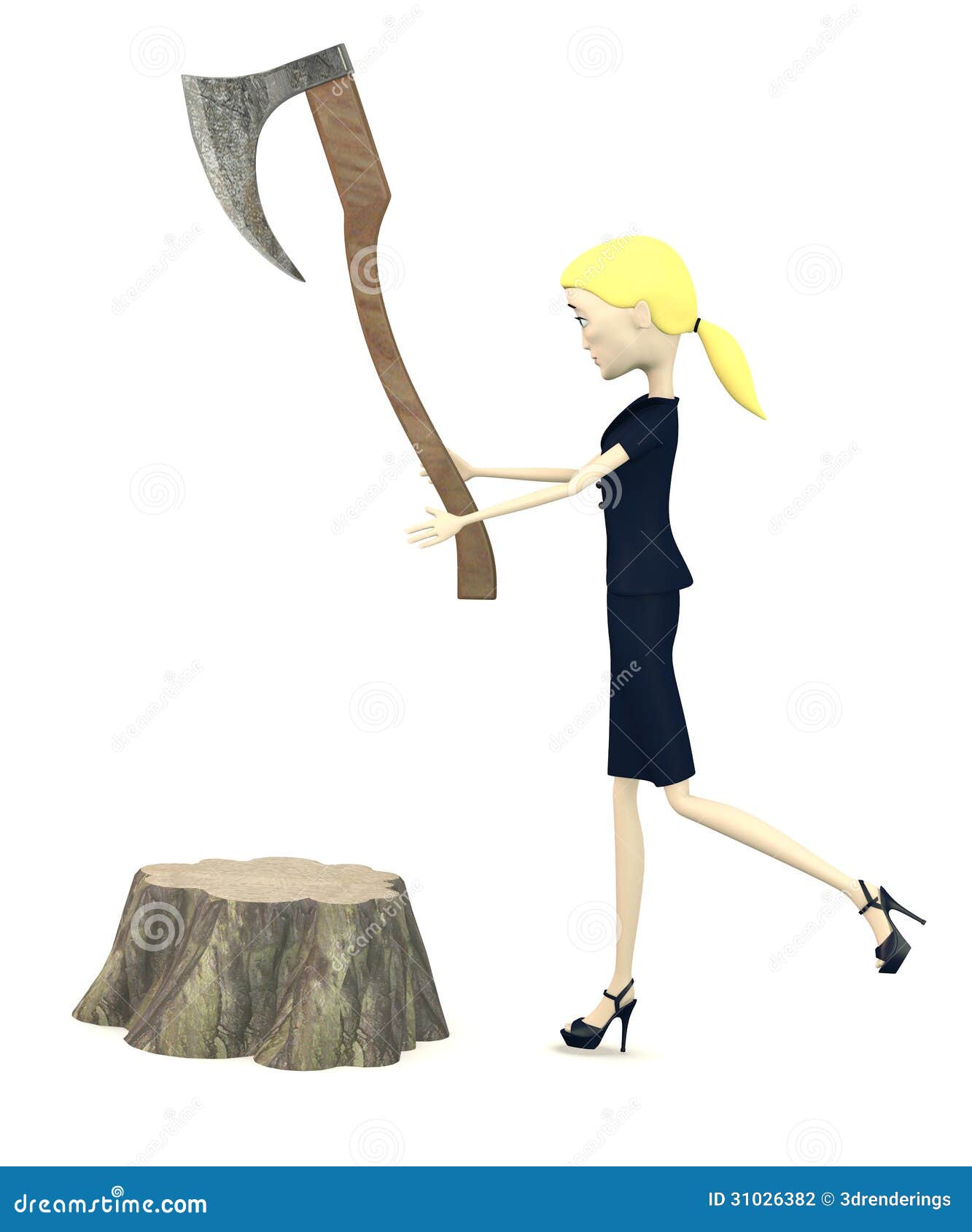 Cartoon Businesswoman with Axe and Stump Stock Illustration ...