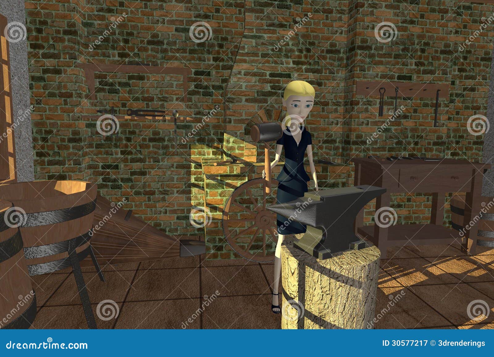 Cartoon Businesswoman in Blacksmith Stock Illustration - Illustration ...
