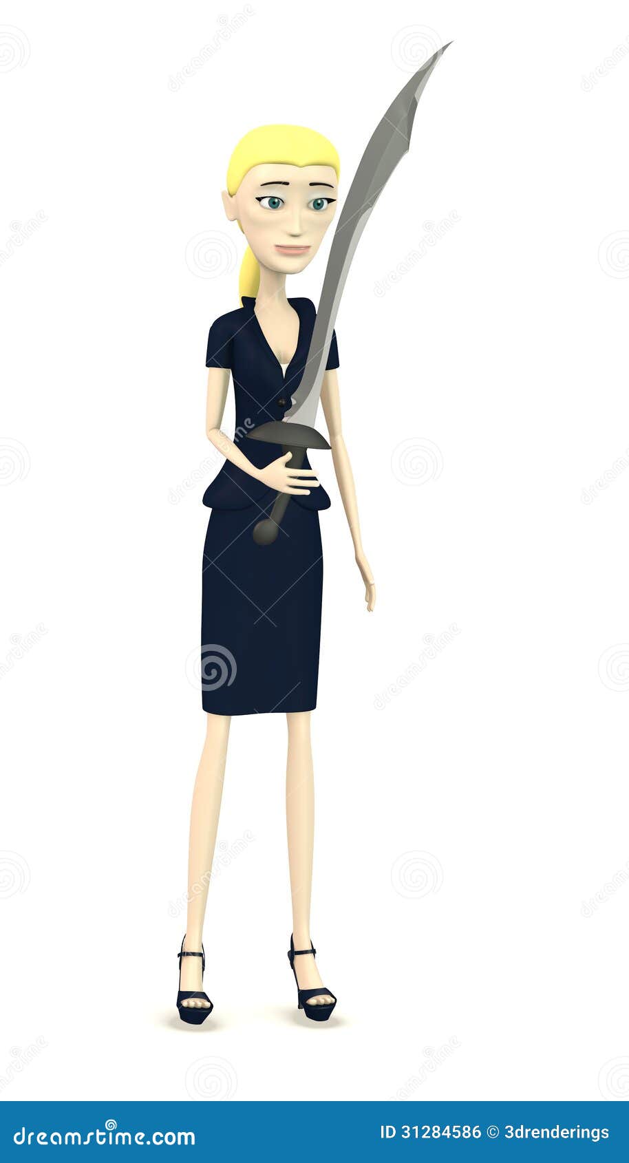 Cartoon Businesswoman with Exotic Sword Stock Illustration ...
