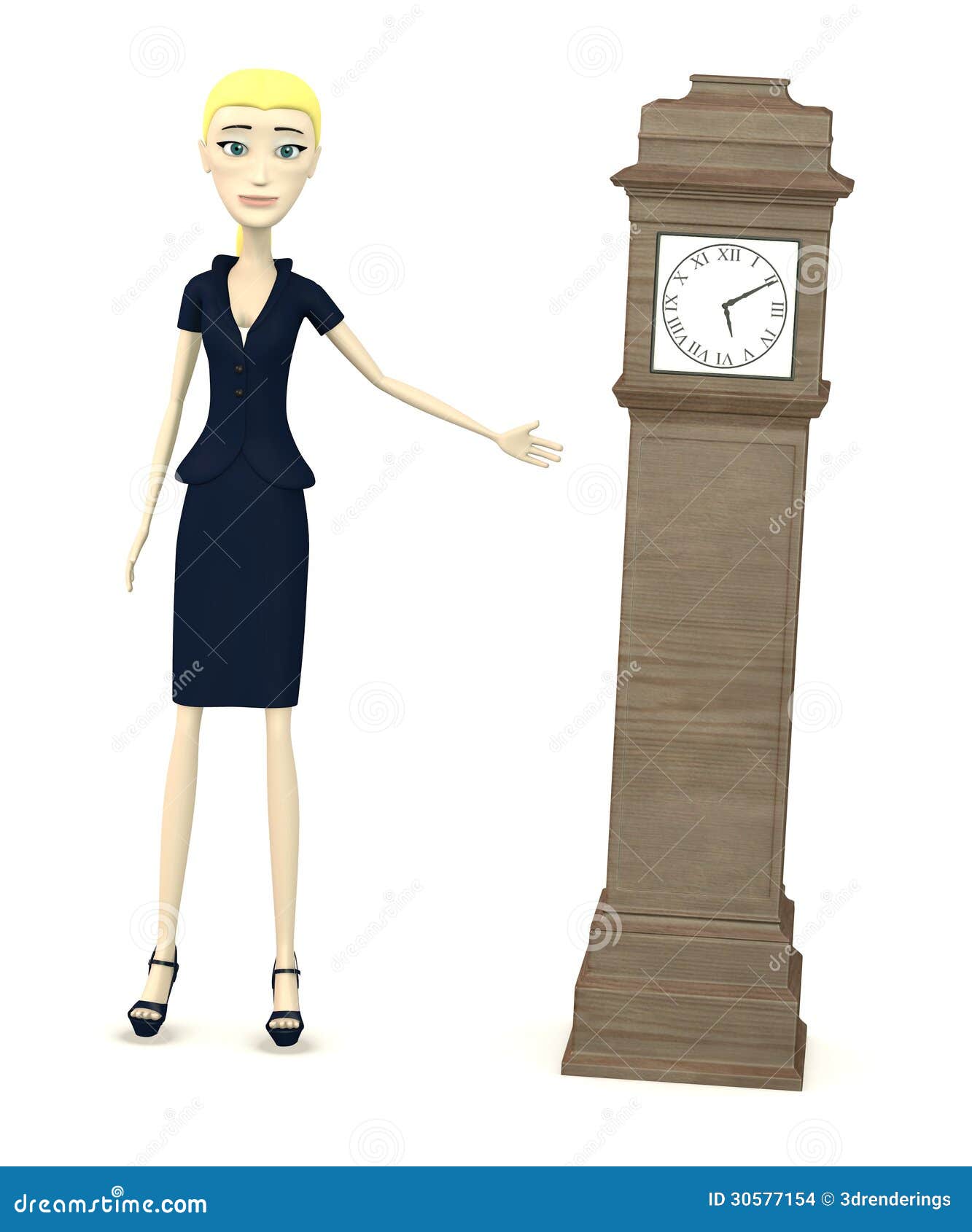 Cartoon Businesswoman with Old Clock Stock Illustration - Illustration ...