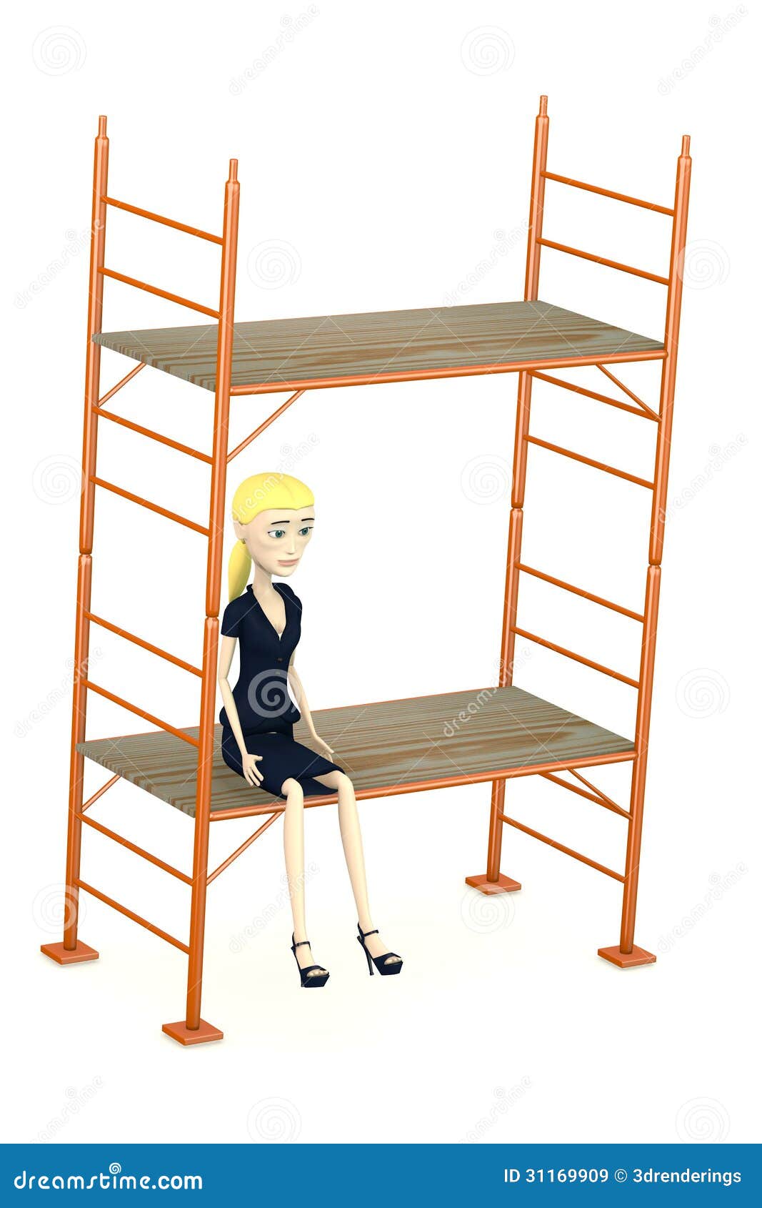 Cartoon Businesswoman with Scaffold Stock Illustration - Illustration ...