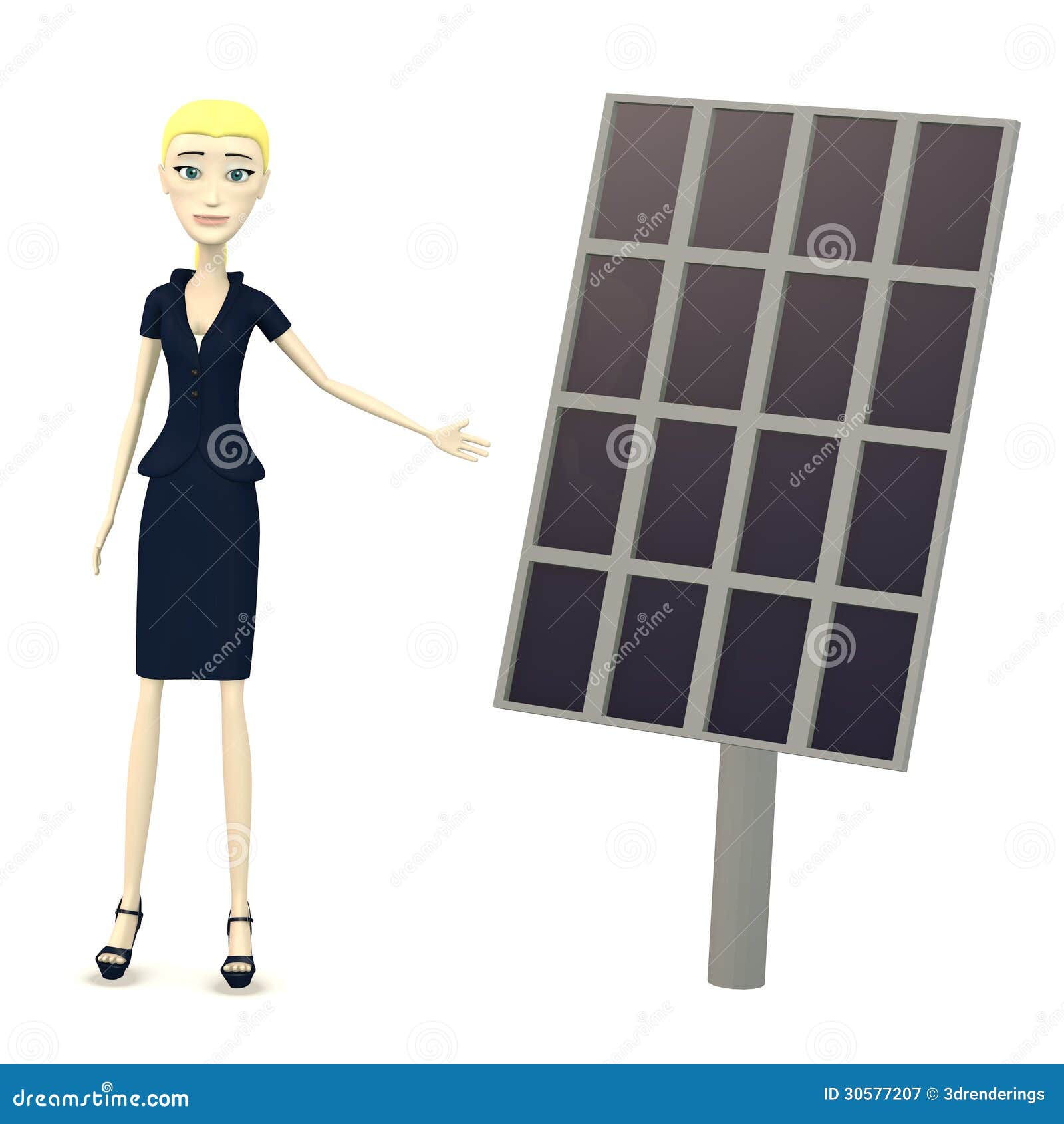 Cartoon Businesswoman with Solar Panel Stock Illustration ...
