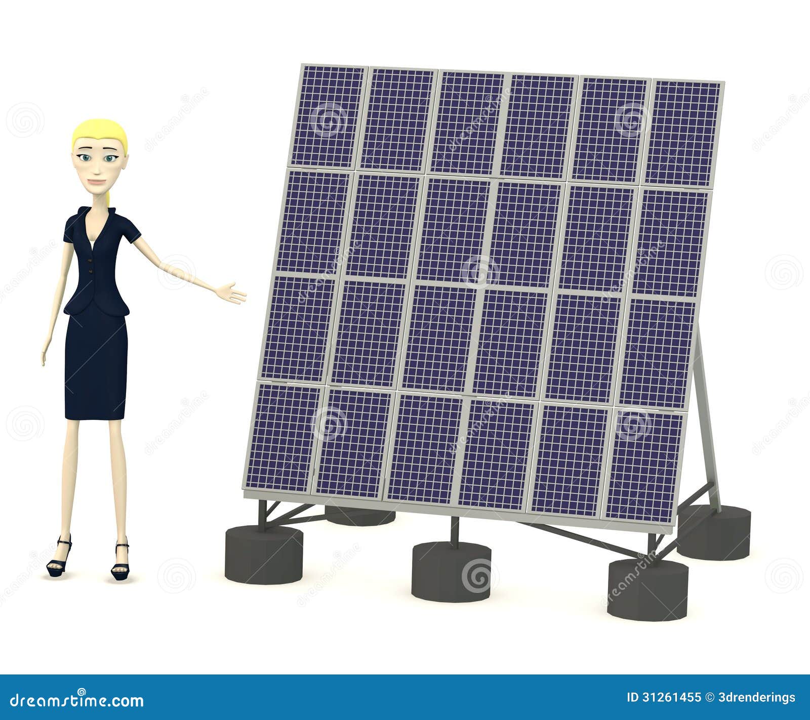 Cartoon Businesswoman with Solar Panel Stock Illustration ...