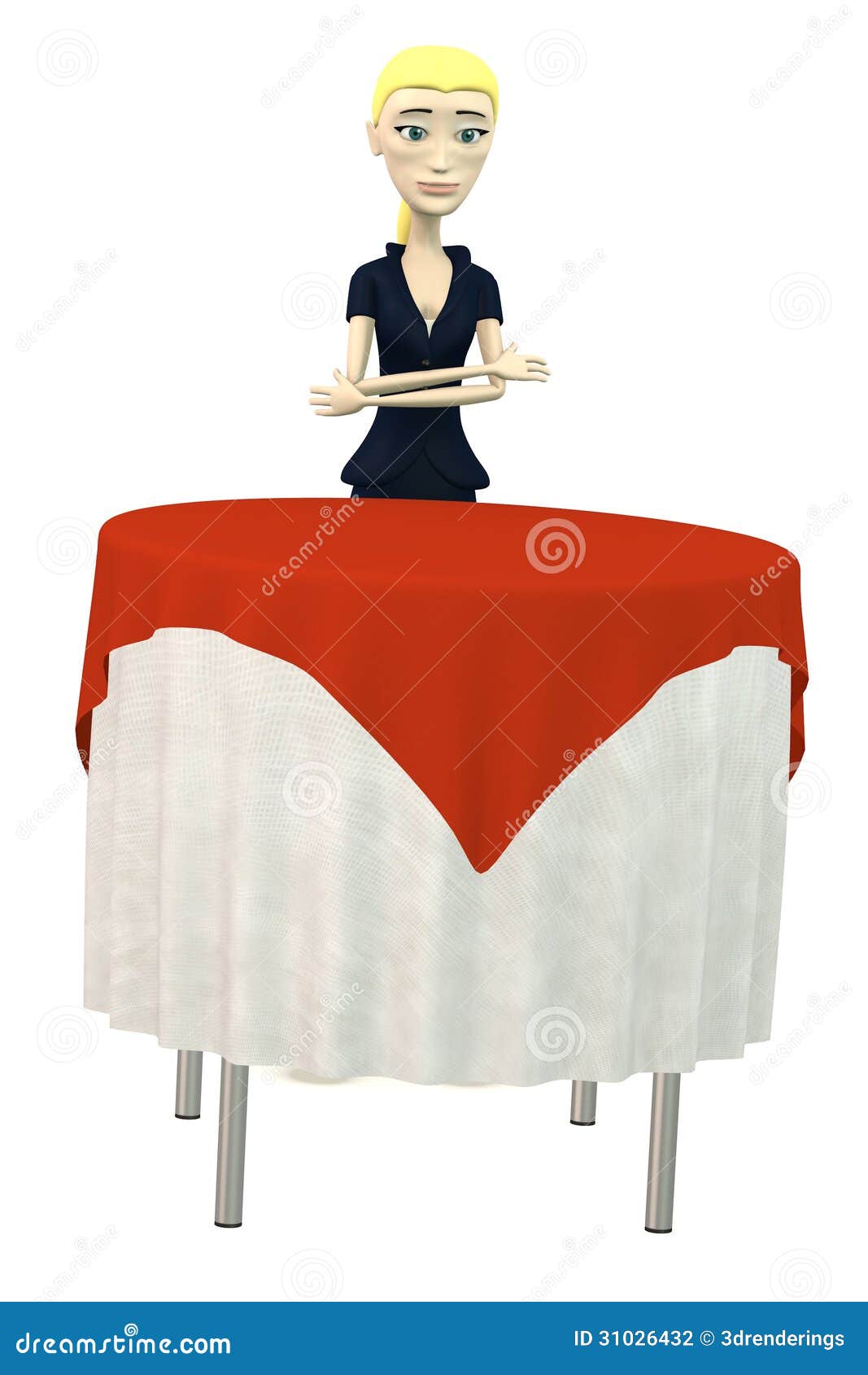 Cartoon Businesswoman with Table and Tablecloth Stock Illustration ...
