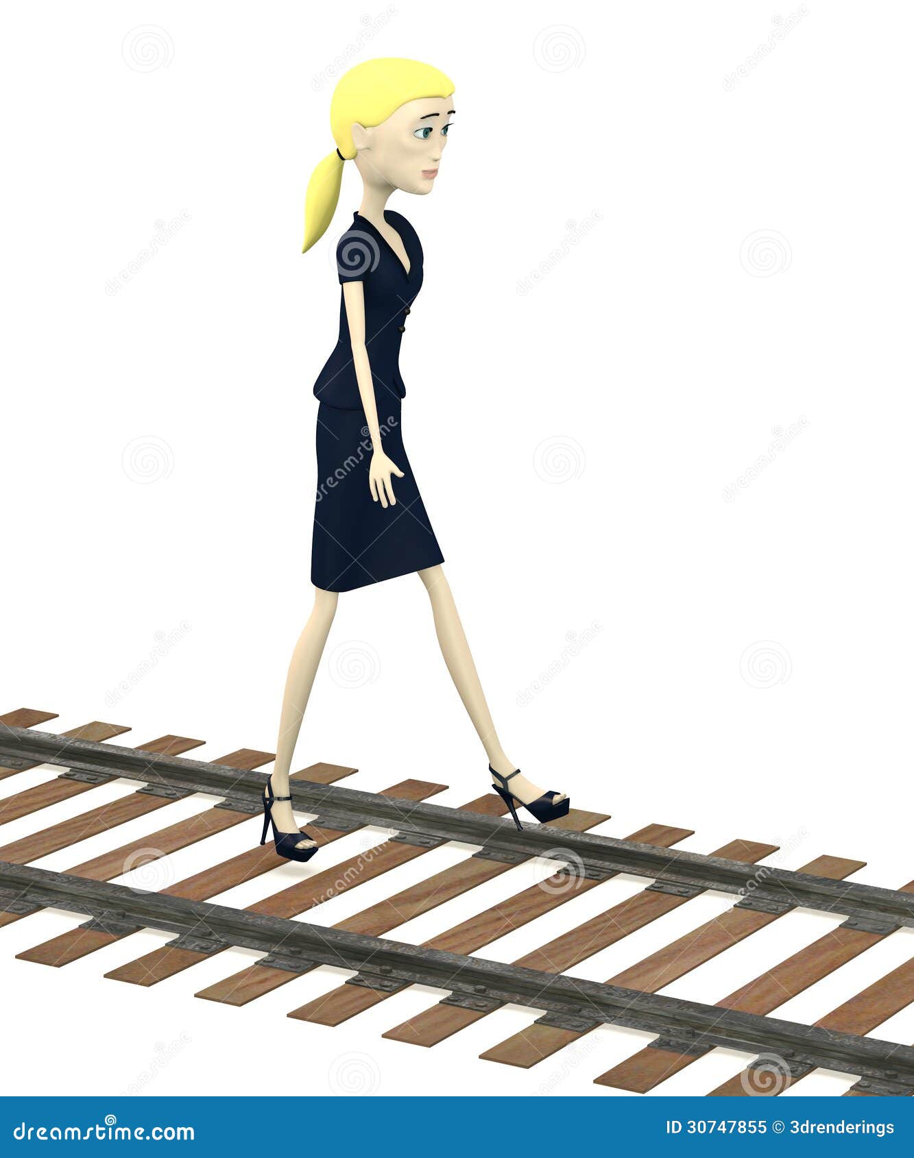 Cartoon Businesswoman Walk on Rail Stock Illustration - Illustration of ...