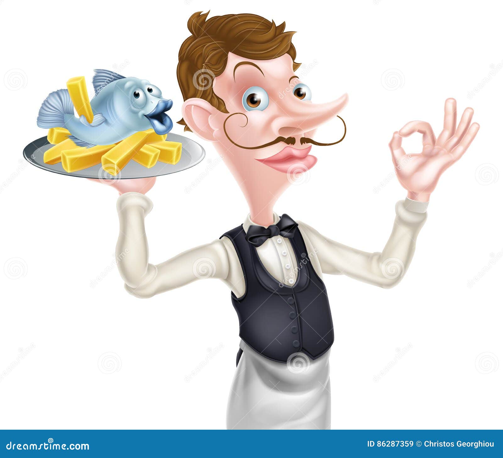 Cartoon Butler Holding Fish and Chips Stock Vector - Illustration of ...