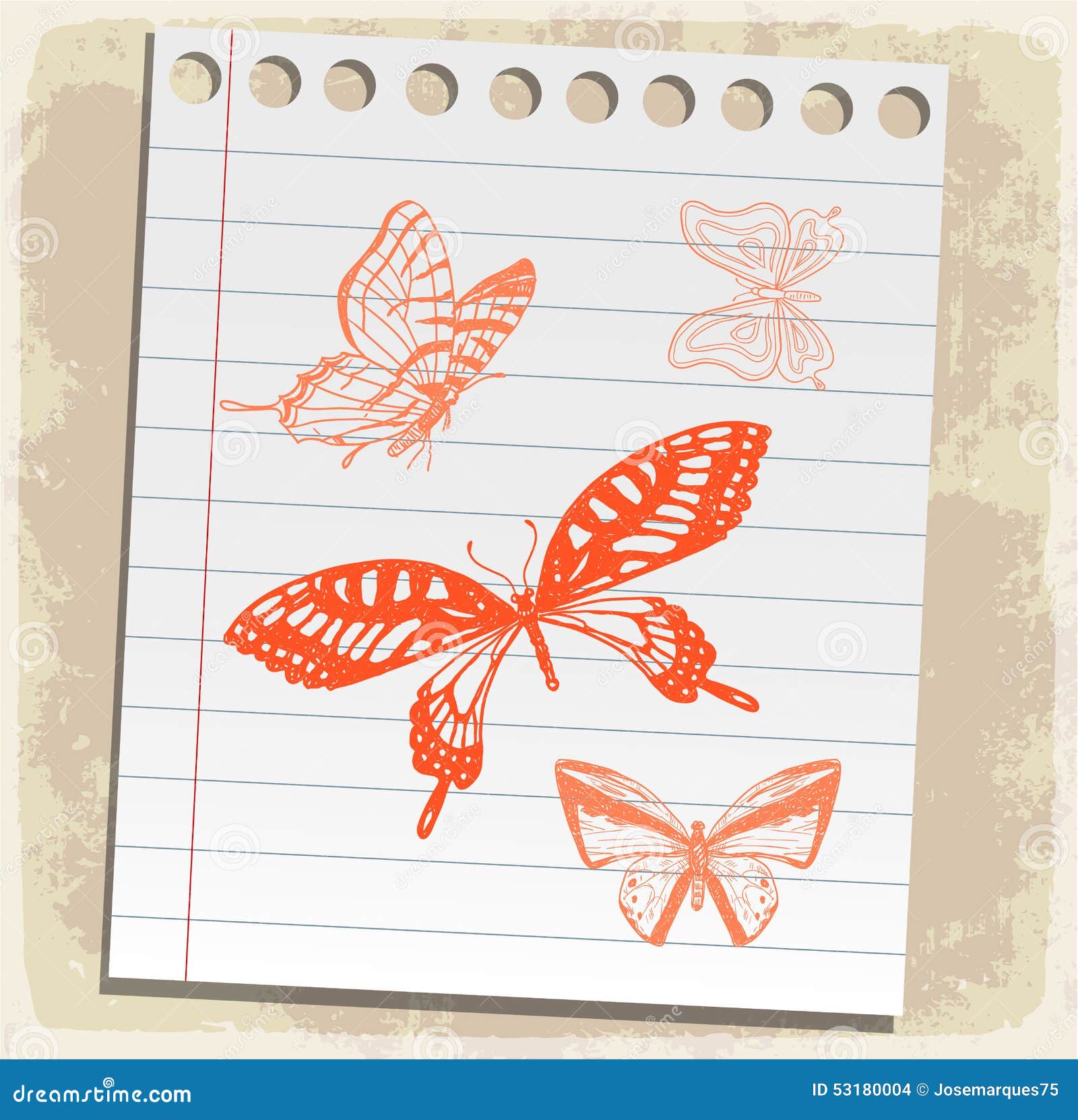 Cartoon Butterfly on Paper Note, Illustration Stock Illustration ...