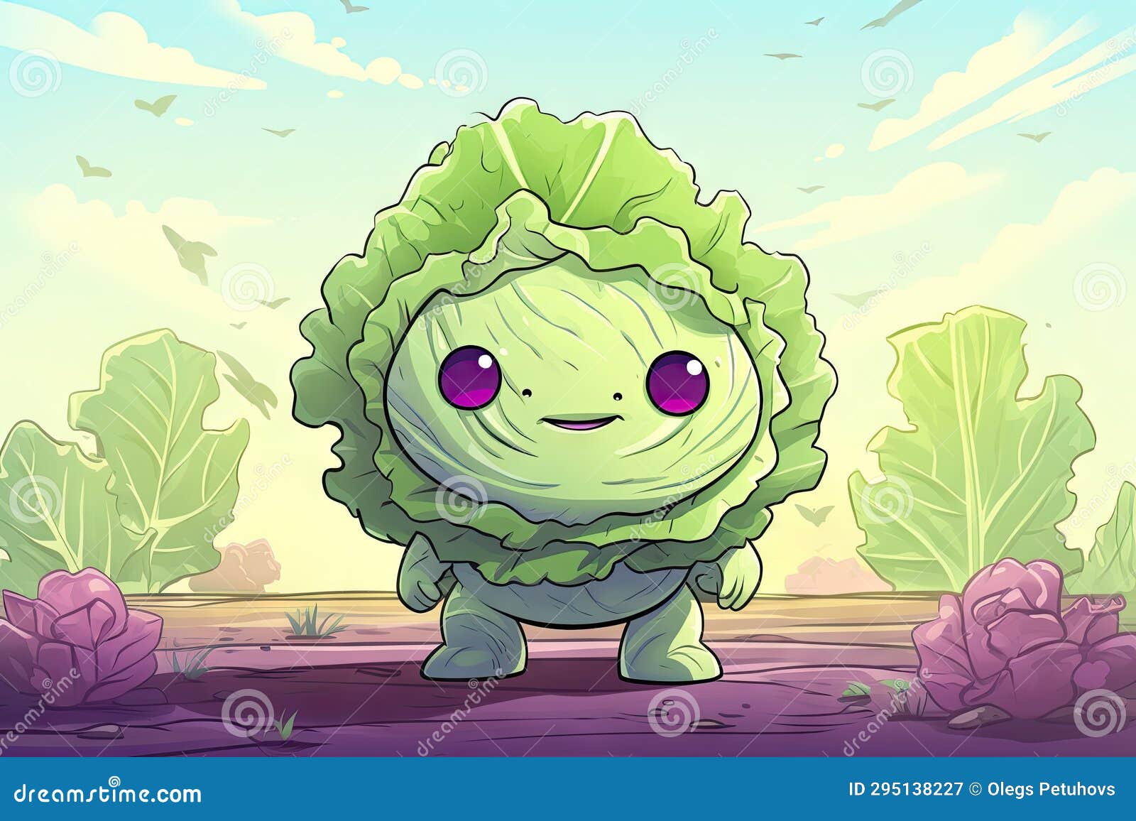 A Cartoon of a Cabbage in a Field of Cabbages. Generative Ai Stock ...