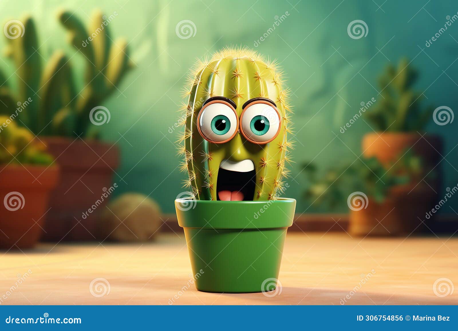 Cartoon Cactus Character with Surprised Funny Face Stock Photo - Image ...