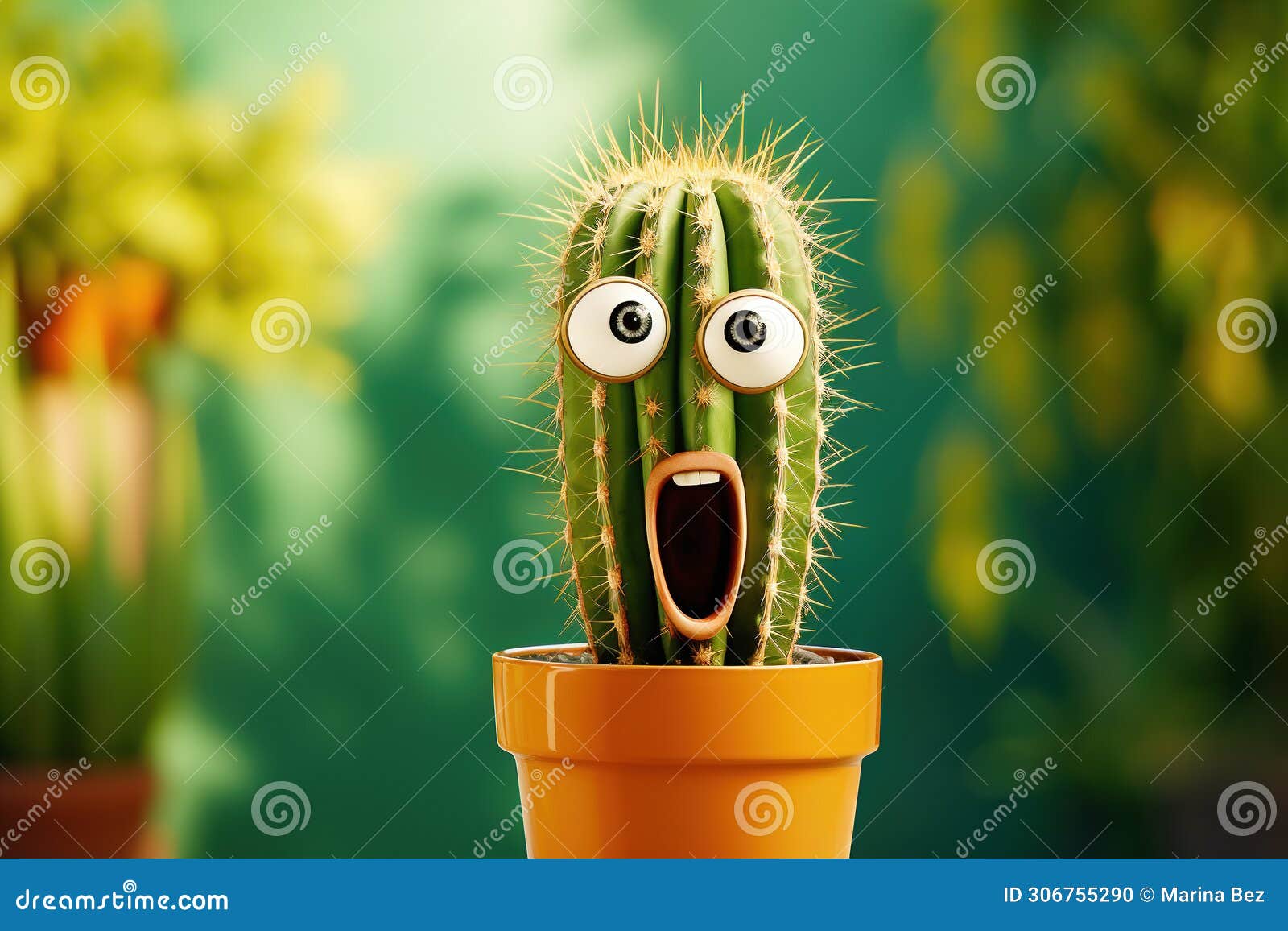 Cartoon Cactus Character with Surprised Funny Face Stock Photo - Image ...