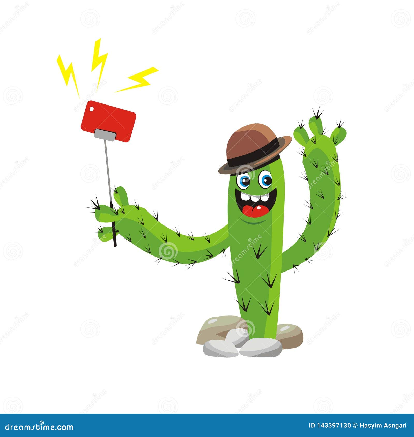 Cartoon Cactus Tree is Selfie Stock Illustration - Illustration of ...