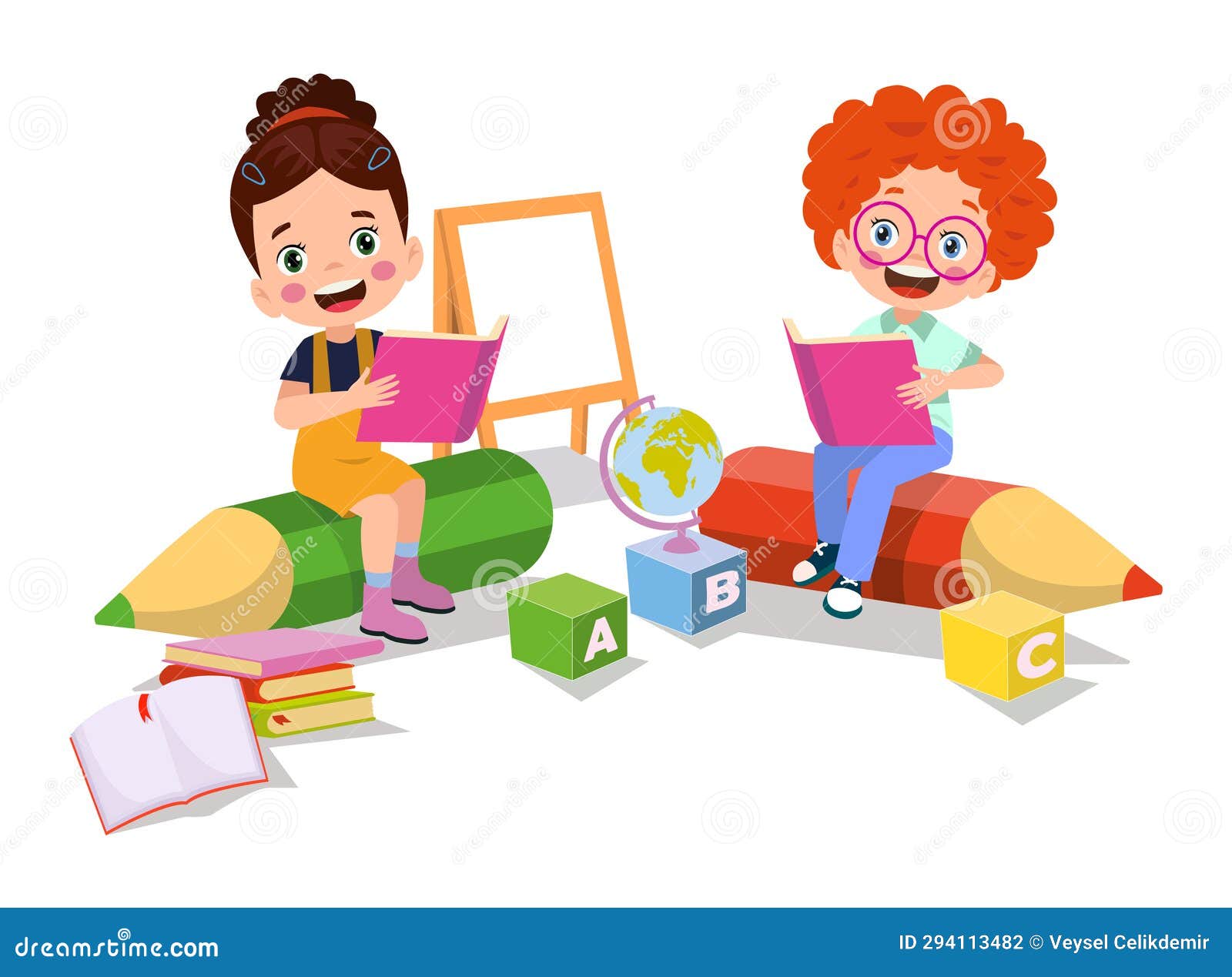 Cartoon Caharecter Happy Kid Studynig and Learning Stock Illustration ... Cartoon Caharecter Happy Kid Studynig and Learning Stock Illustration ...