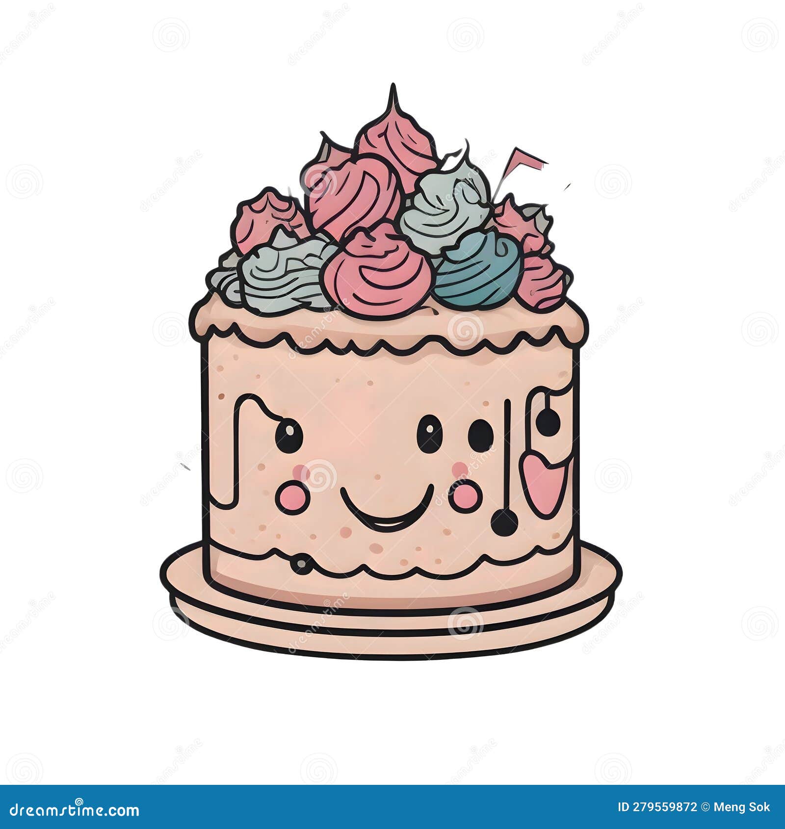A Cartoon of a Cake with a Face and a Smiley Face. Stock Illustration ...