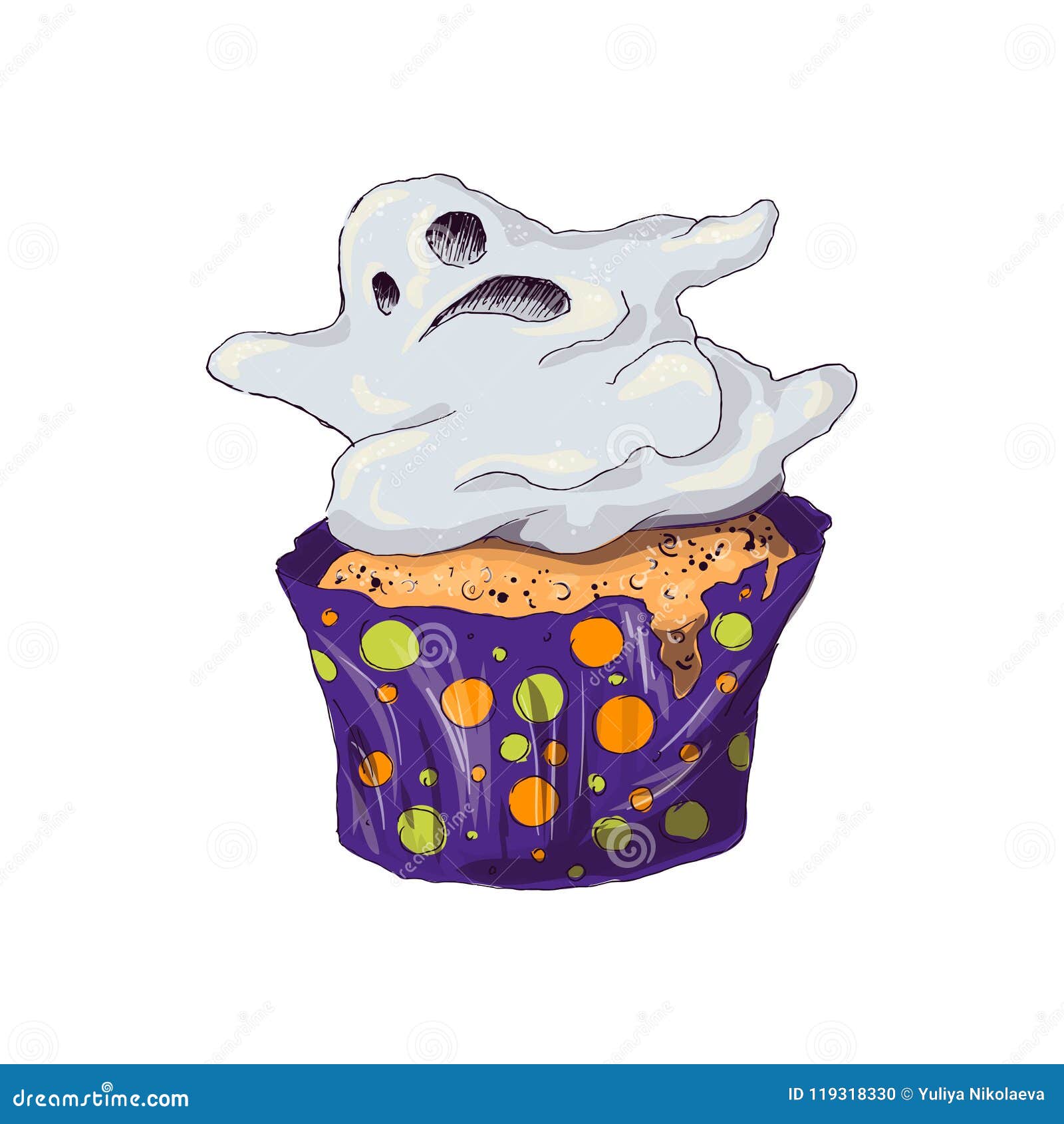 A Cartoon Cake with a Halloween Ghost. Stock Vector - Illustration of ...
