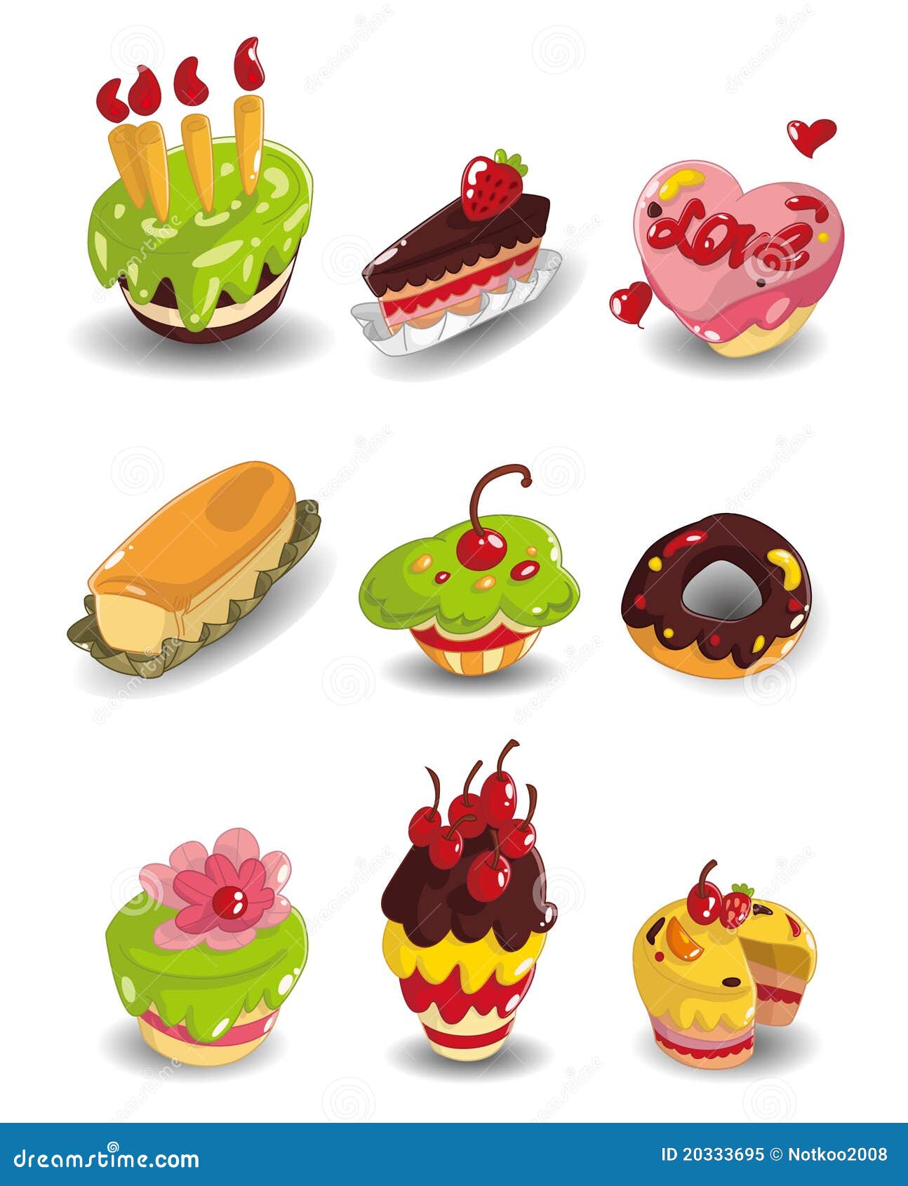 Cartoon cake icons set stock vector. Illustration of happy - 20333695