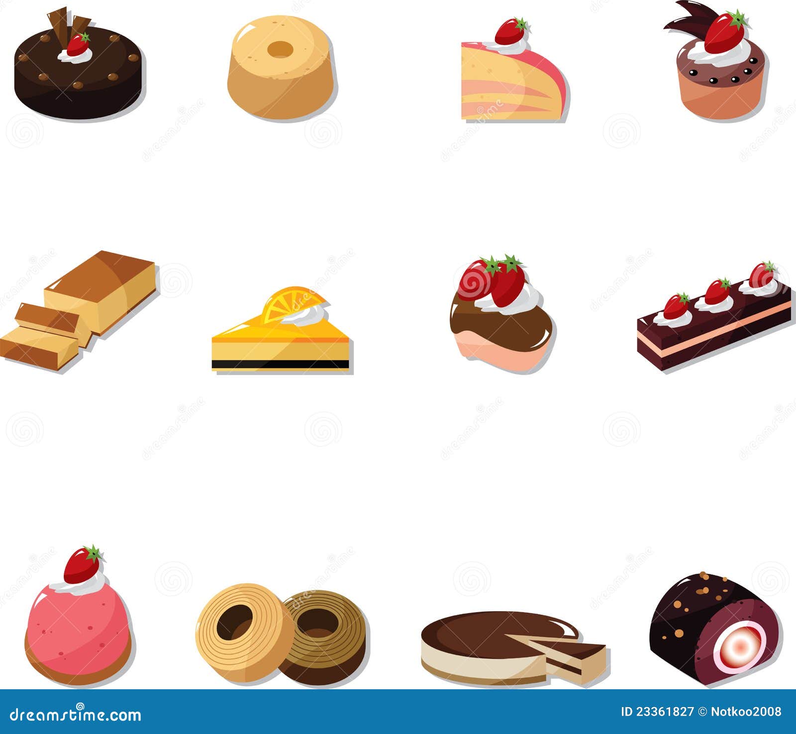 Cartoon cake icons set stock vector. Illustration of candles - 23361827